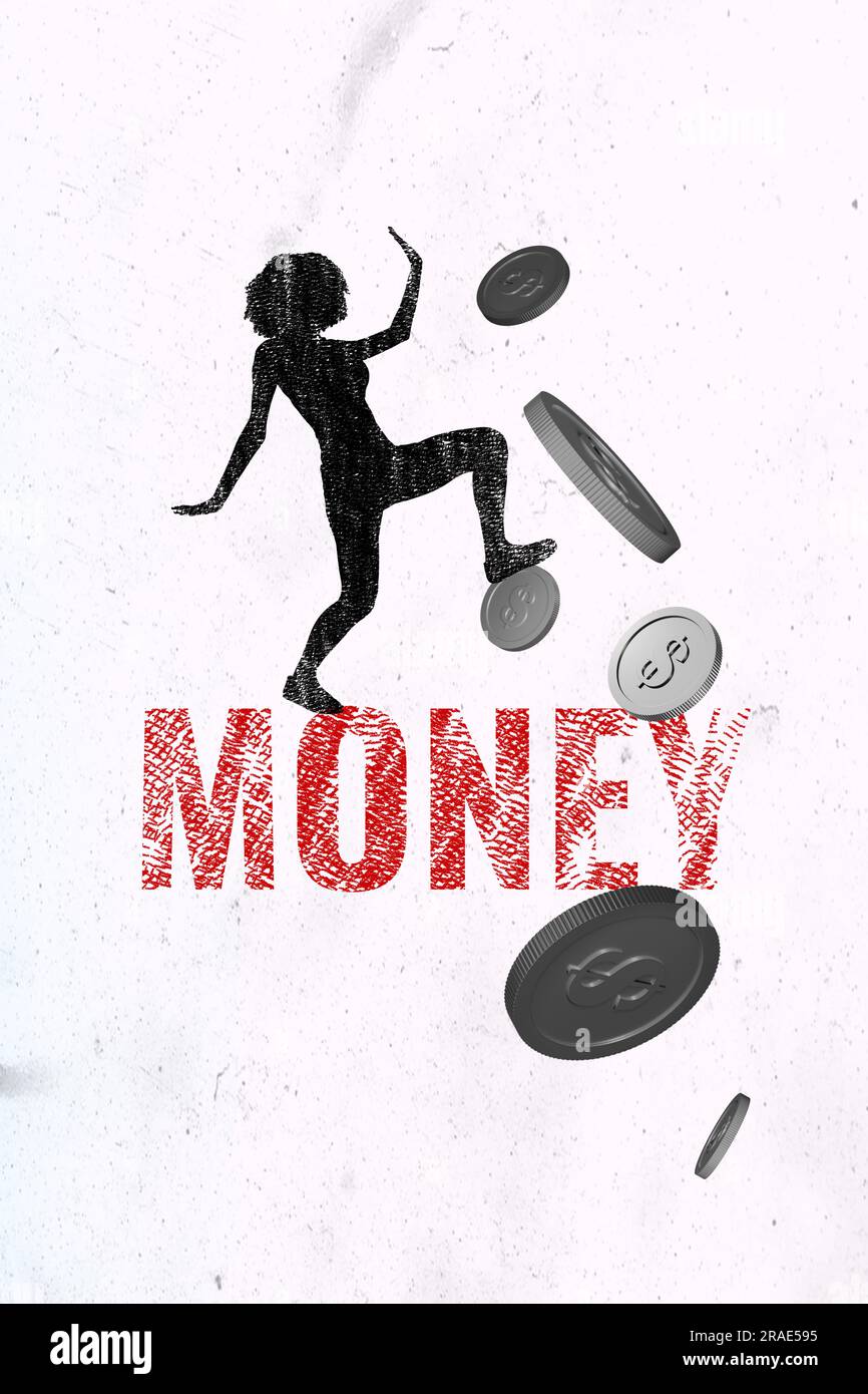 Composite collage image of black shape female figure money text silver ...