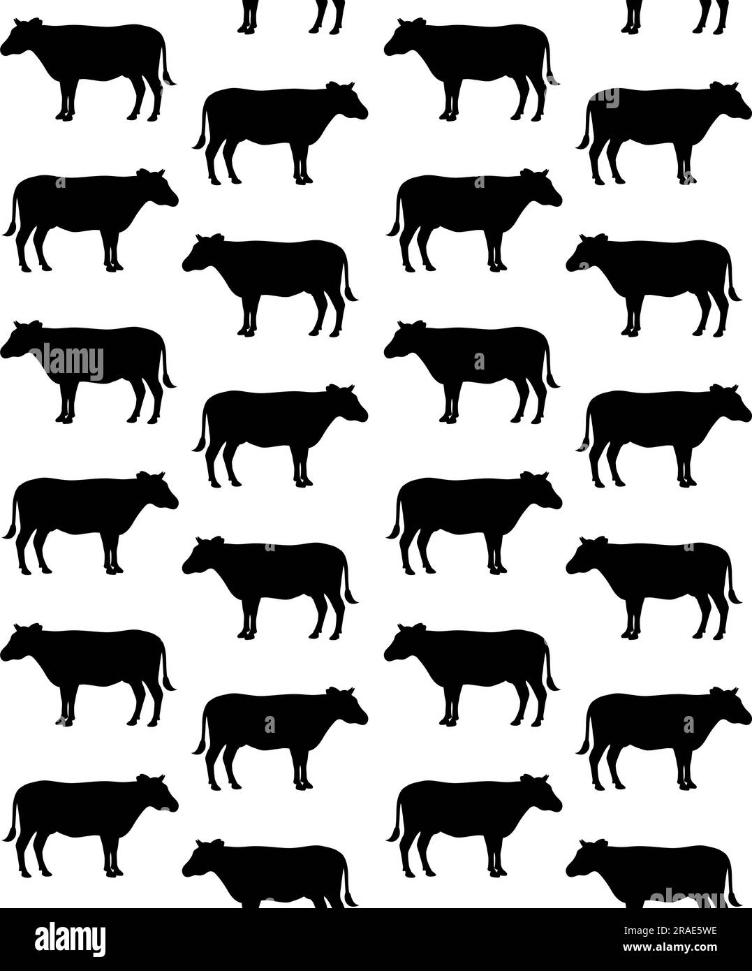 Vector seamless pattern of hand drawn flat cow silhouette isolated on ...