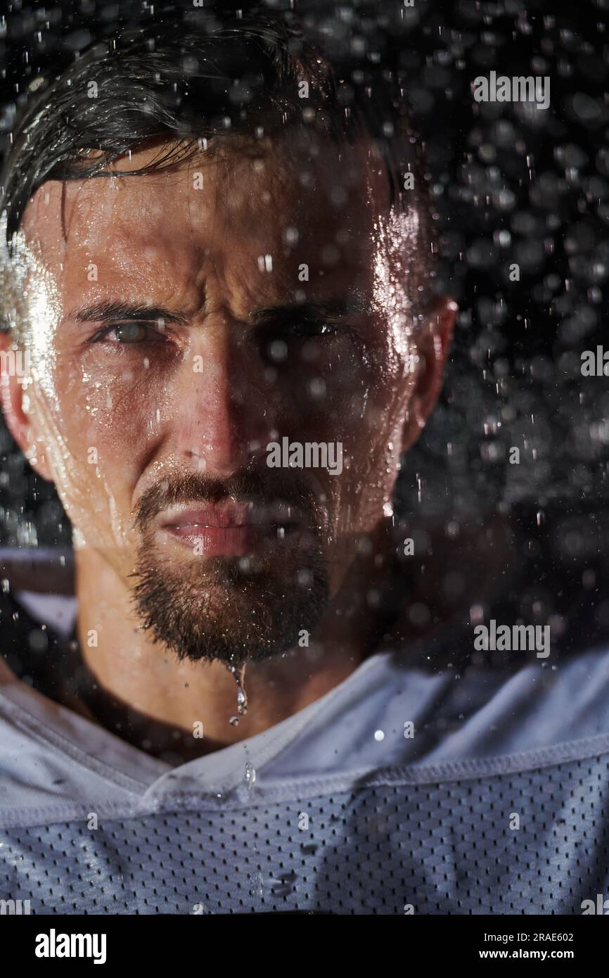 American Football Field: Lonely Athlete Warrior Standing on a Field ...