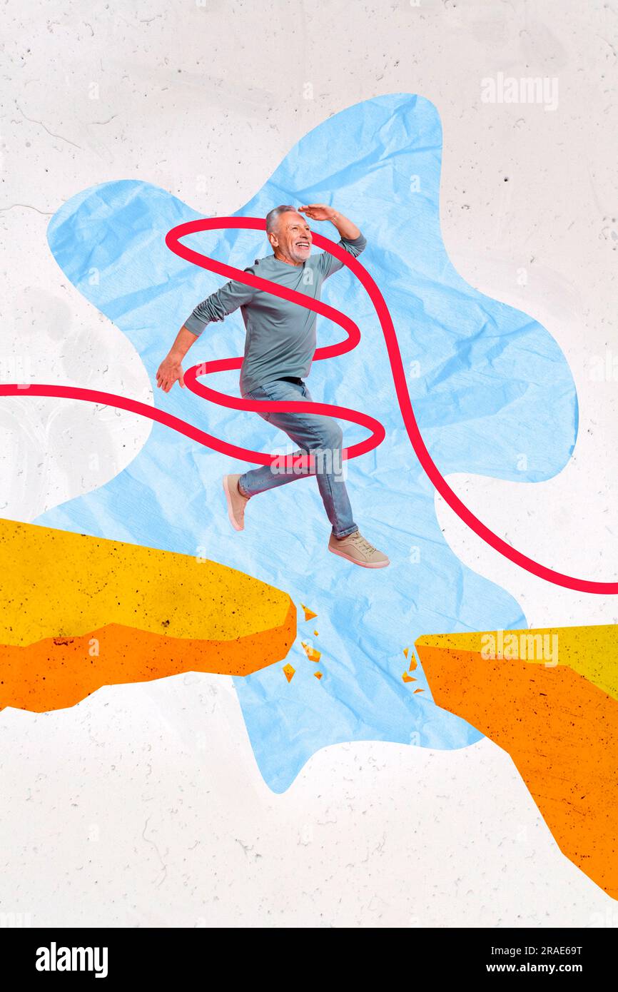 Creative drawing collage picture of old man entrepreneur jumping over ...