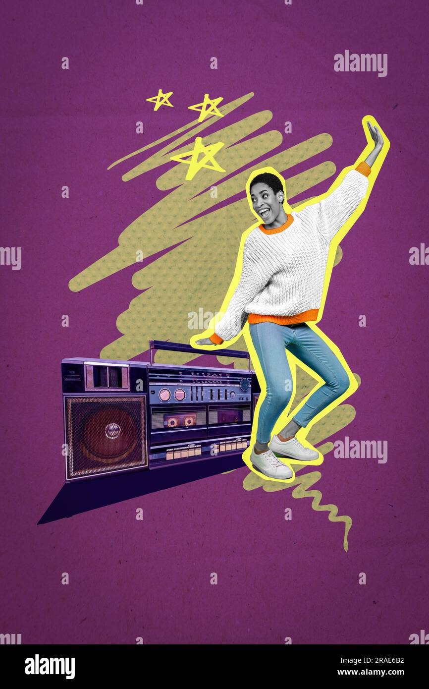 Creative trend collage of funny afro american young lady dancing having ...