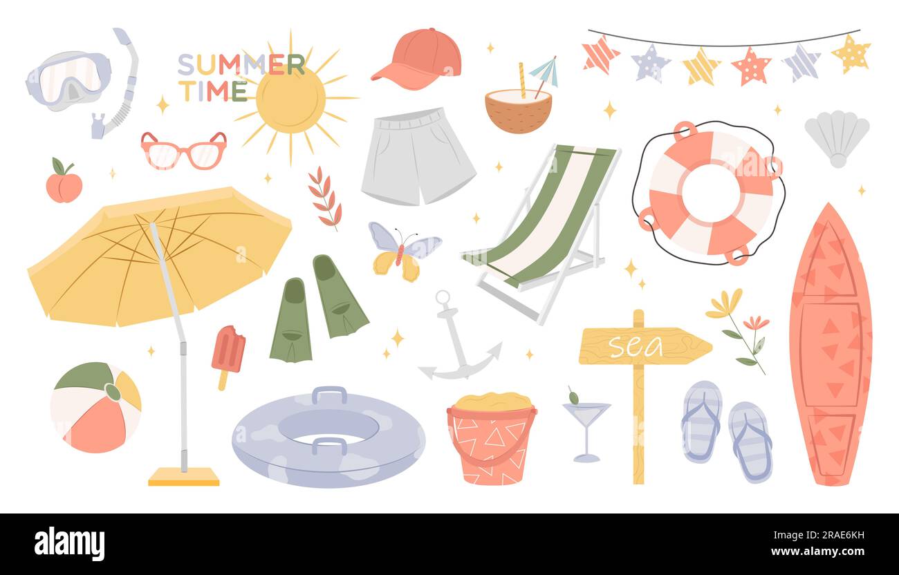 Collection of summer beach elements Stock Vector Image & Art - Alamy