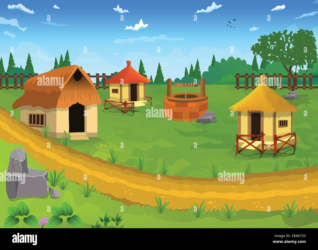 Beautiful pakistan village cartoon background of green meadows and ...