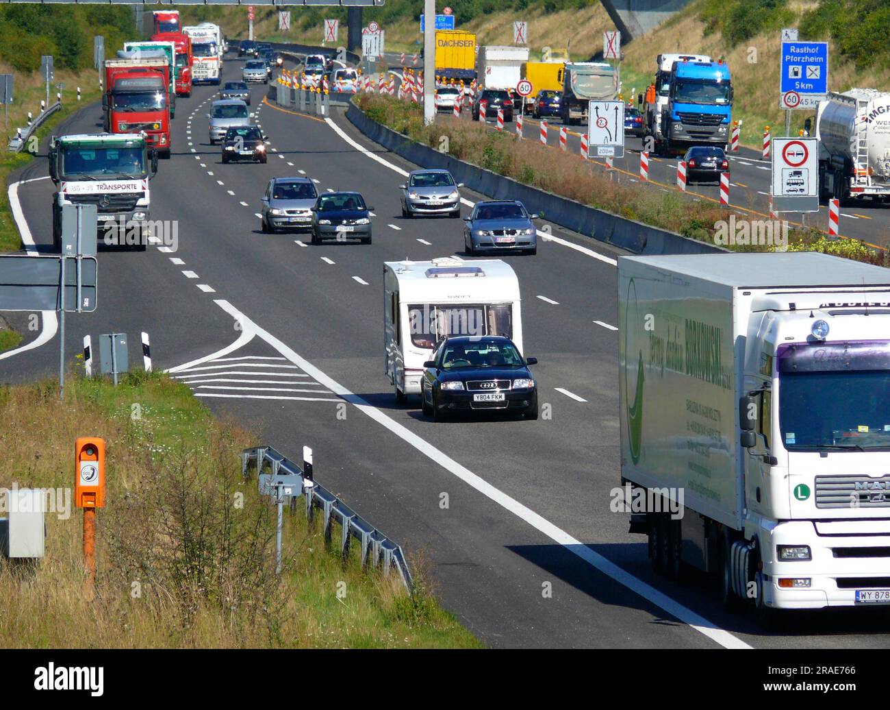 Heavy traffic, A 8 motorway near Pforzheim, north, lorries, traffic ...