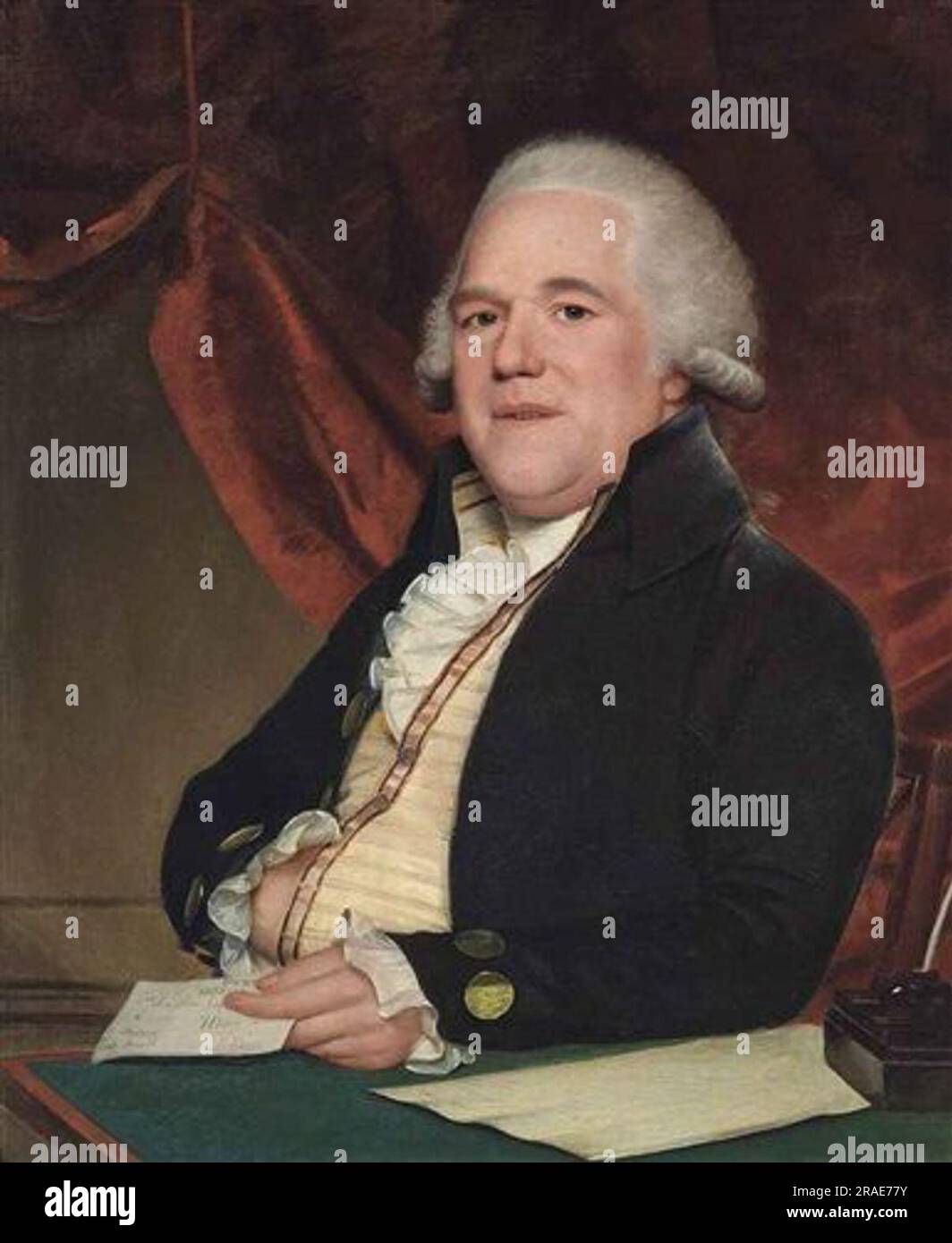 Portrait of John Sims half-length seated at a writing table a letter in ...