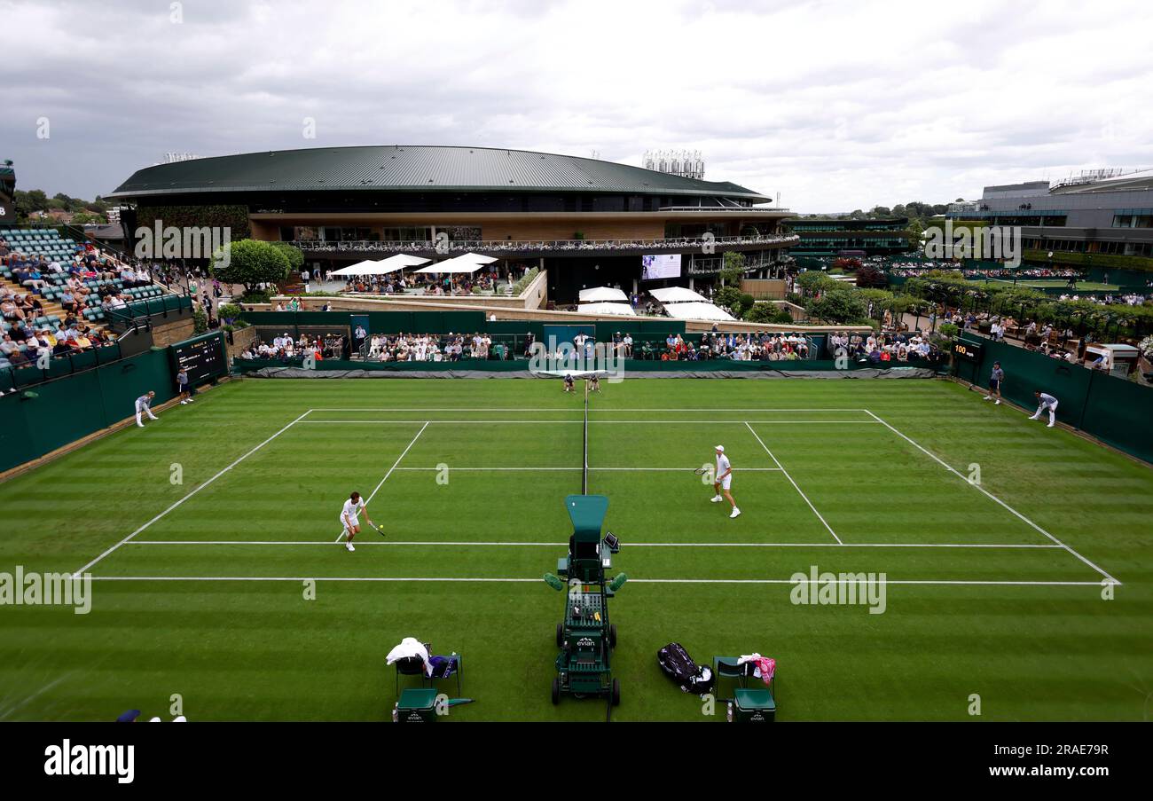 Hubert Hurkacz (right) in action against Albert Ramos-Vinolas (left) on day one of the 2023 ...