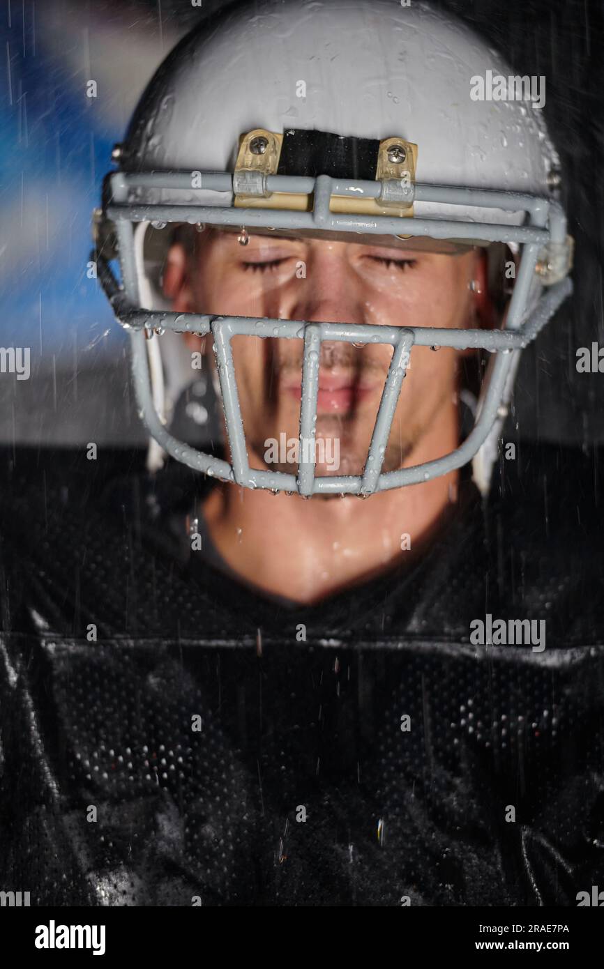 American Football Field: Lonely Athlete Warrior Standing on a Field ...