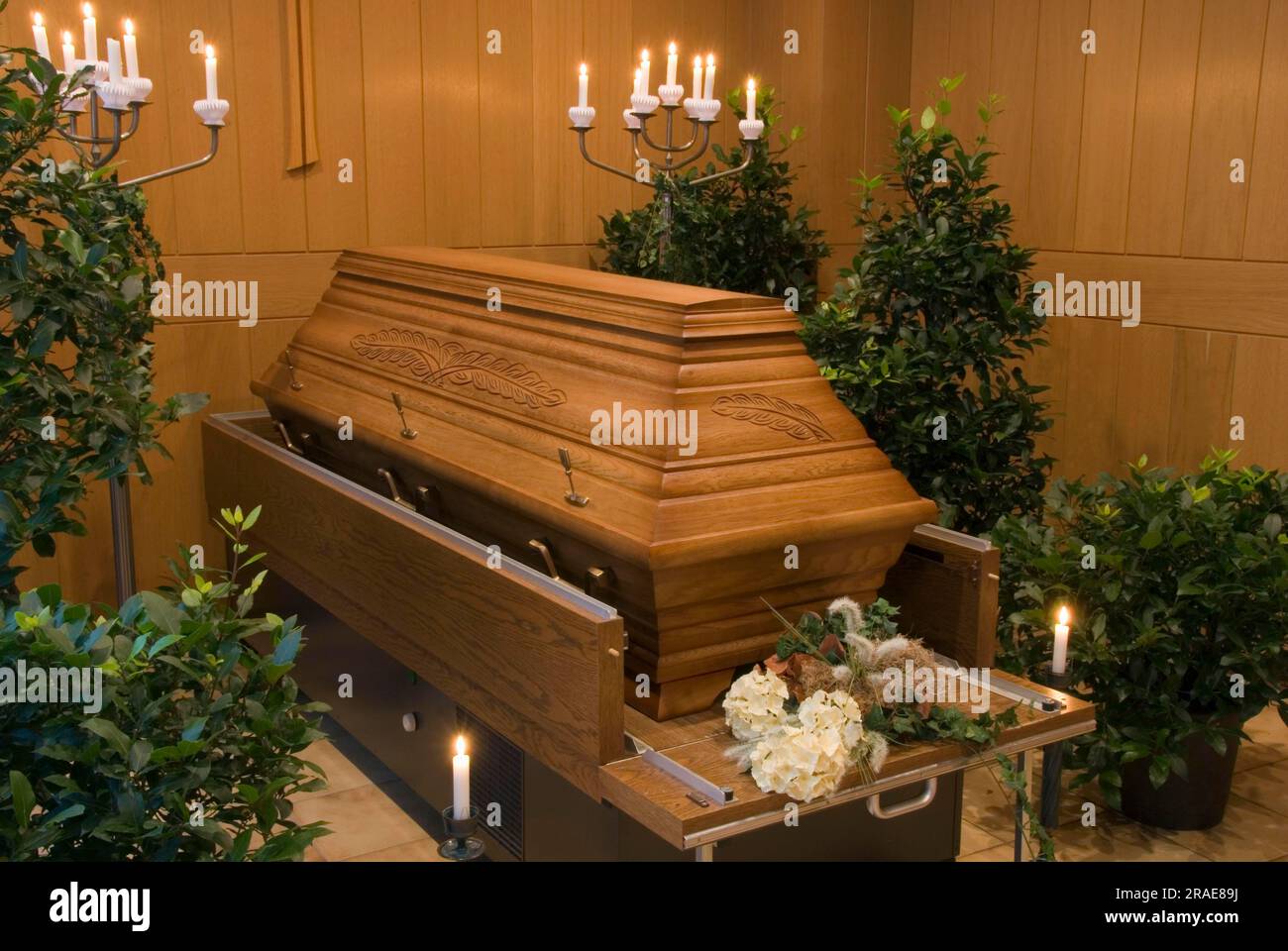 Casket in the Chapel of Rest, Germany Stock Photo - Alamy