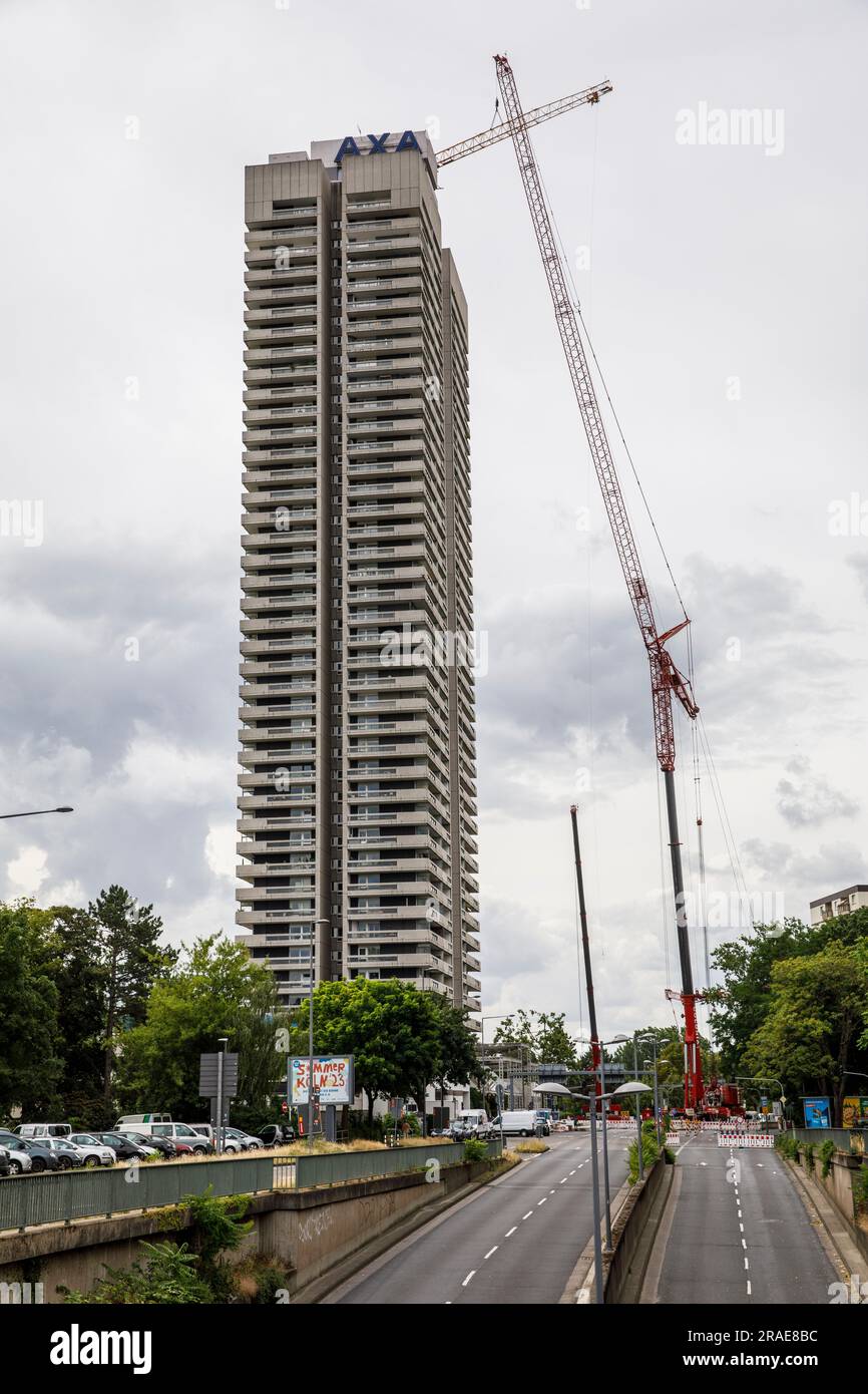 155 meter high truck-mounted crane lifts crane parts onto the roof of ...