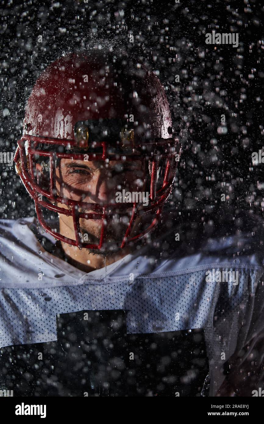 American Football Field: Lonely Athlete Warrior Standing on a Field ...
