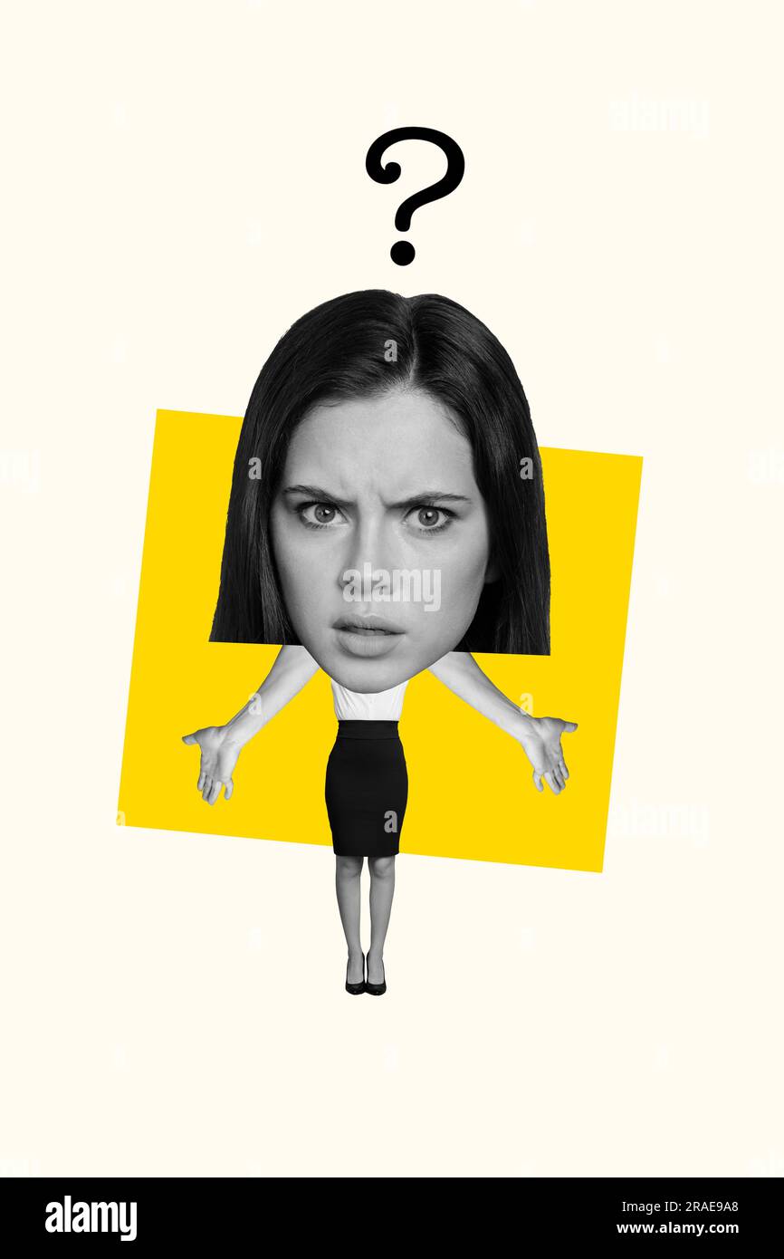 Collage 3d retro sketch image of angry furious lady asking serious ...
