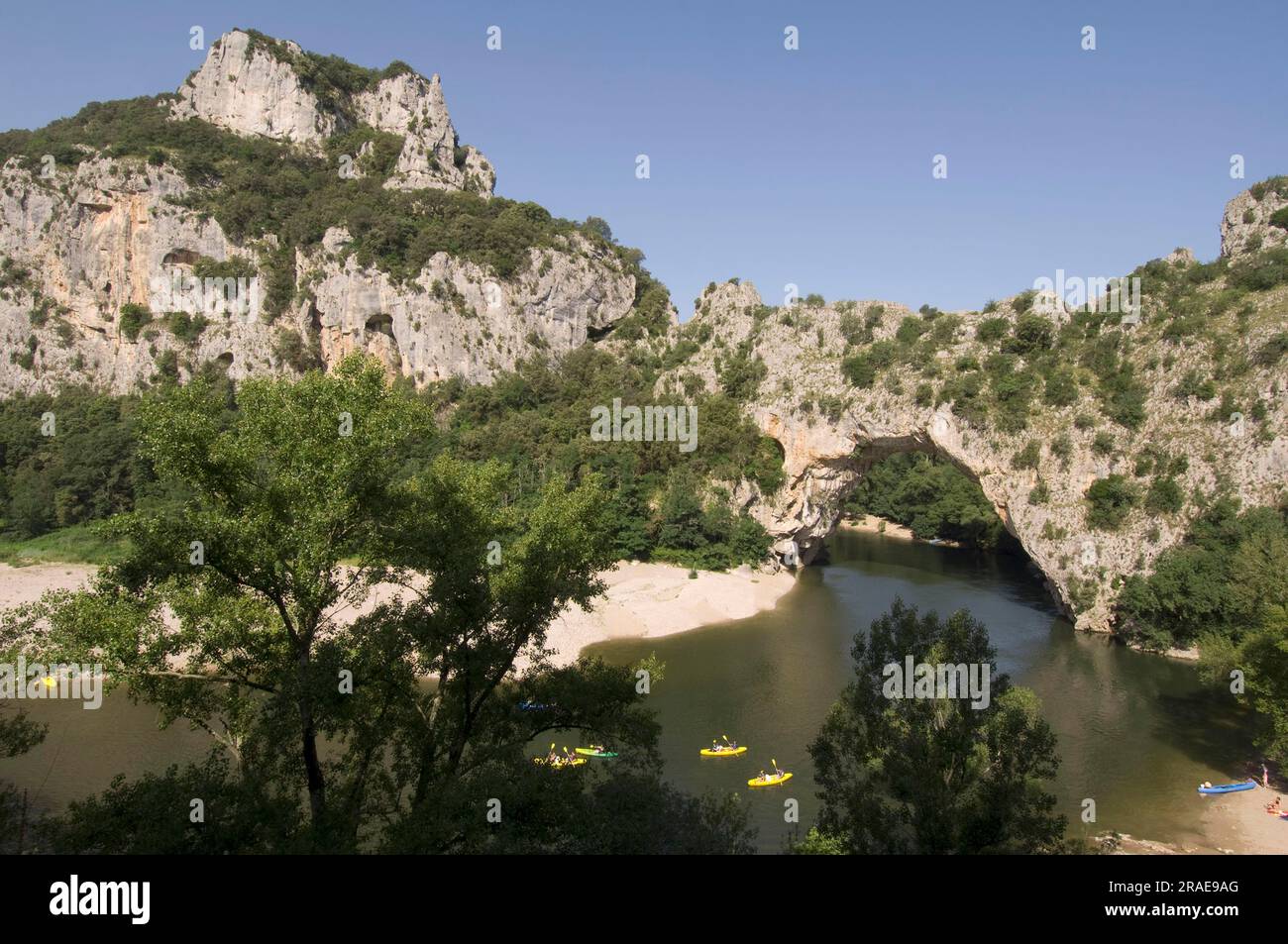 Natural stone arch Pont d'Arc over river Ardeche, Cevennes, Rhone-Alpes ...
