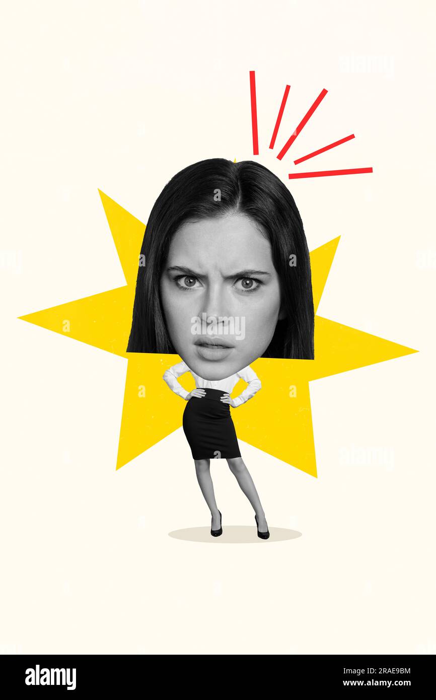 Collage artwork graphics picture of angry furious lady boss strict ...