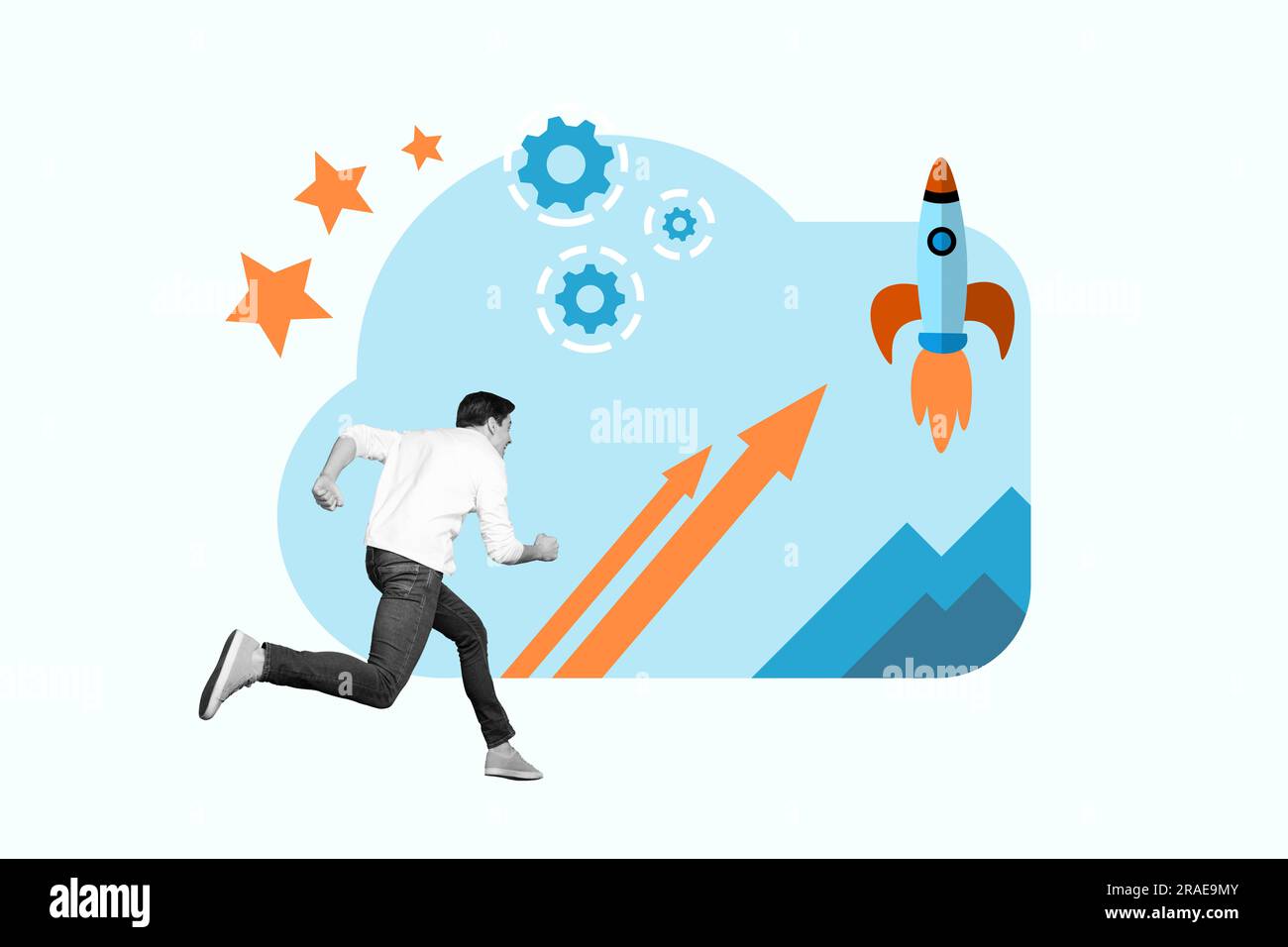 Picture collage 3d photo artwork of entrepreneur worker flight ...