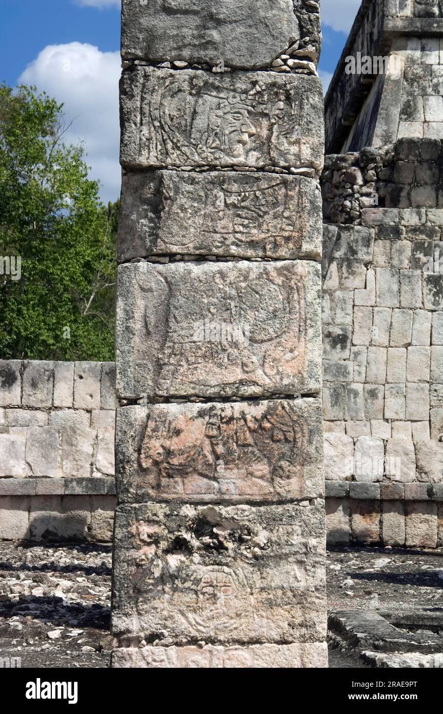 Column from the Warrior Temple, Chichen Itza, Yucatan, Mexico, Templo ...