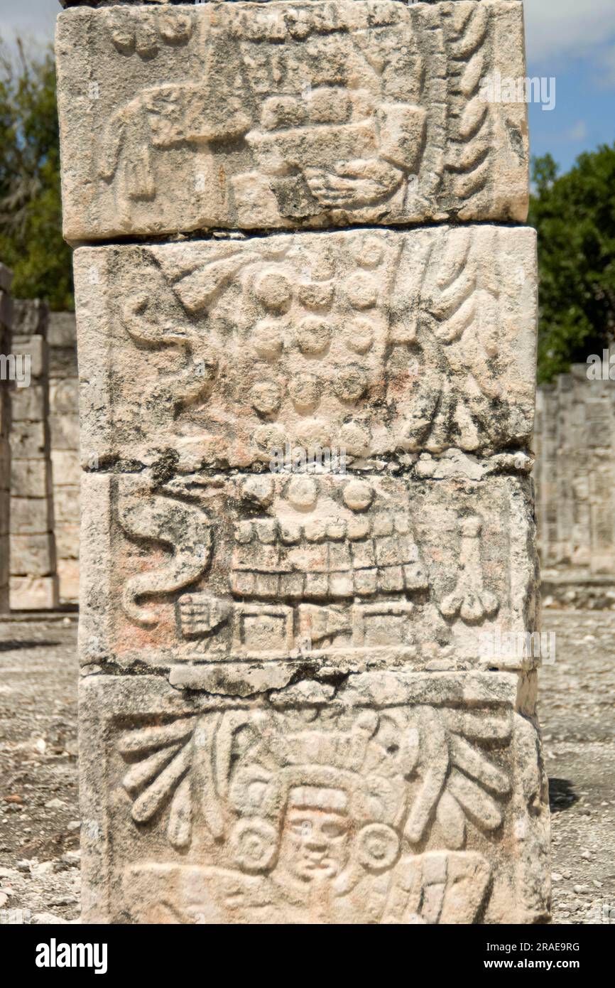 Column from the Warrior Temple, Chichen Itza, Yucatan, Mexico, Templo ...