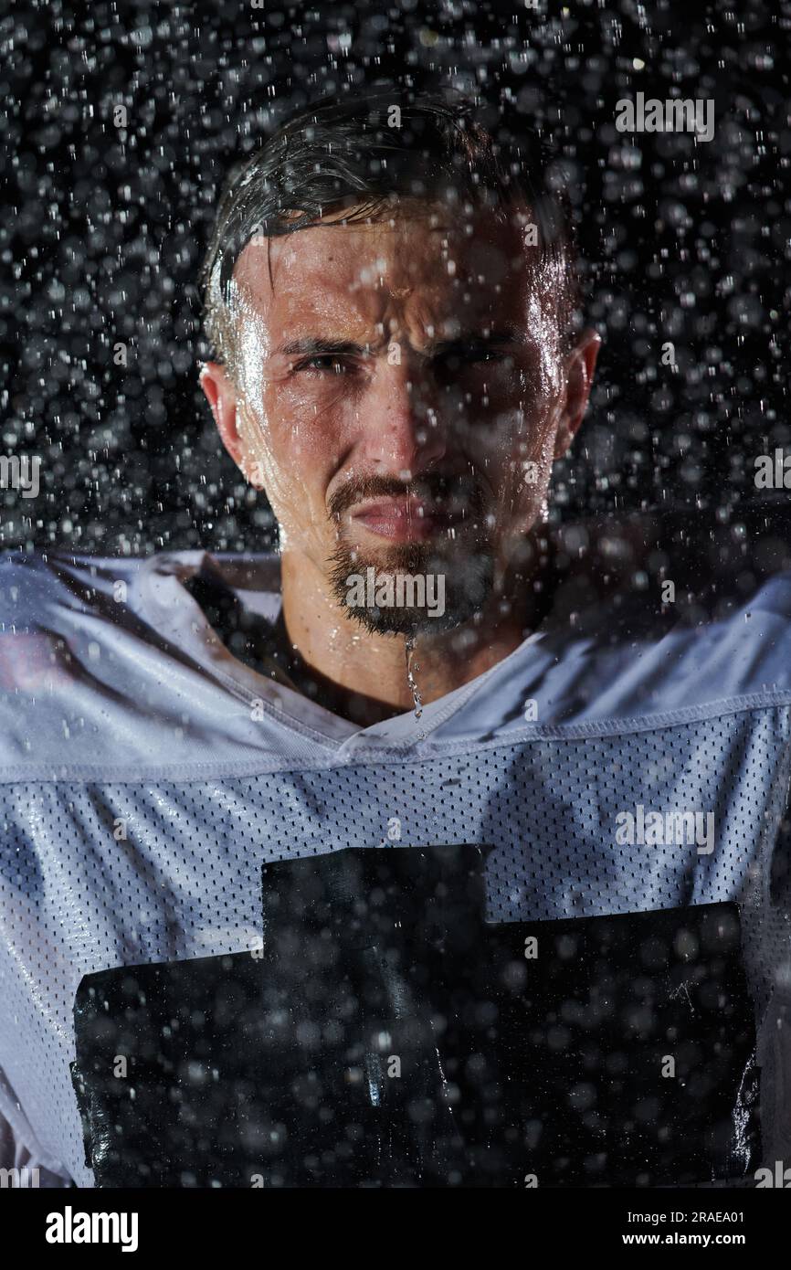 American Football Field: Lonely Athlete Warrior Standing on a Field ...