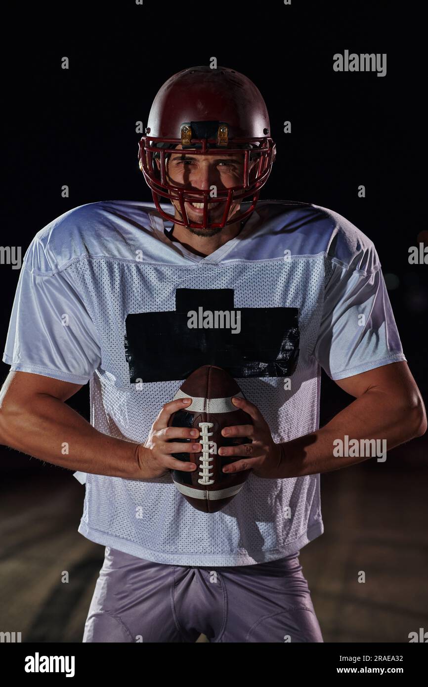 American Football Field: Lonely Athlete Warrior Standing on a Field ...