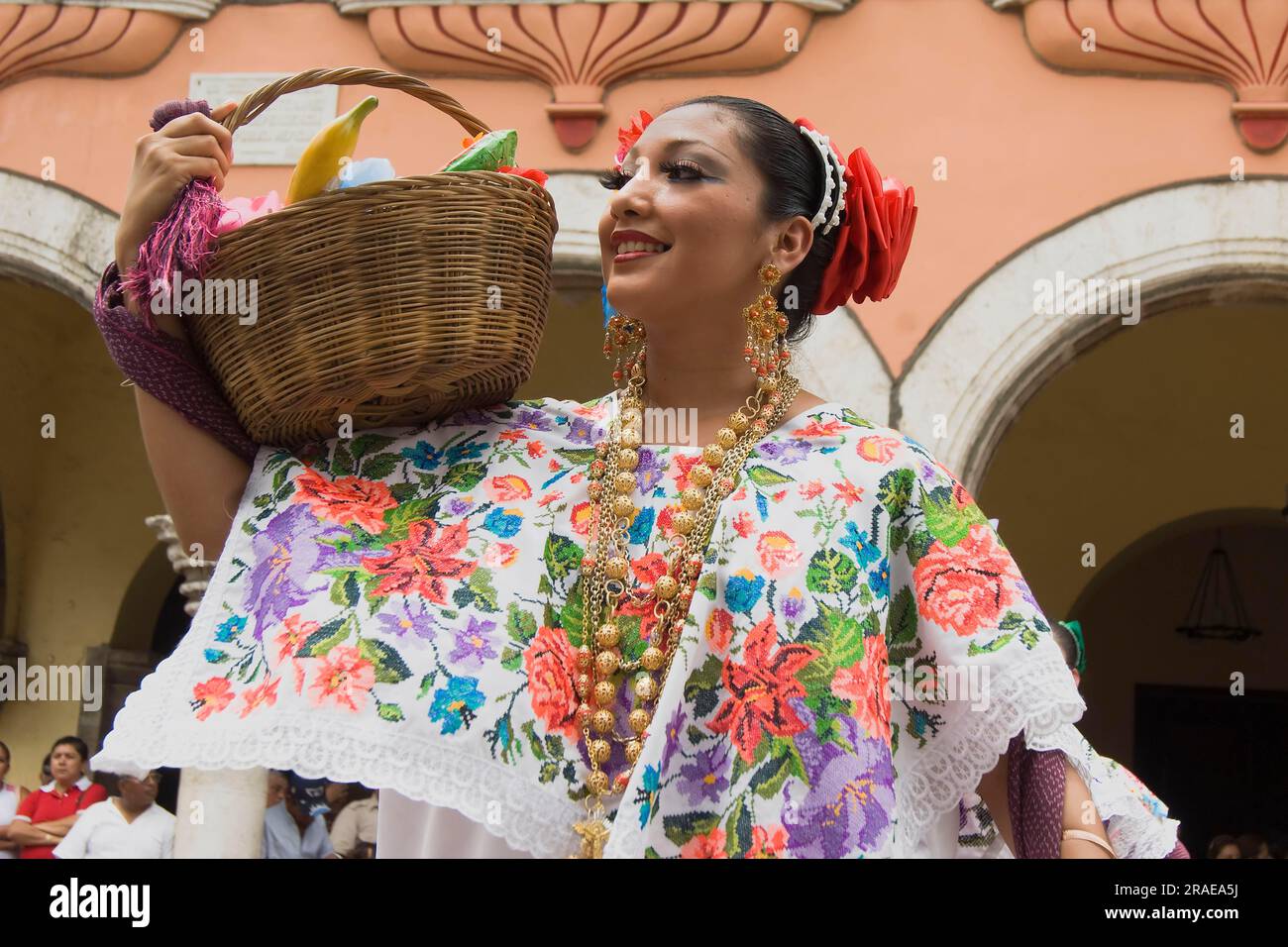 Dancer in traditional traditional costume, Merida, Yucatan, Mexico ...