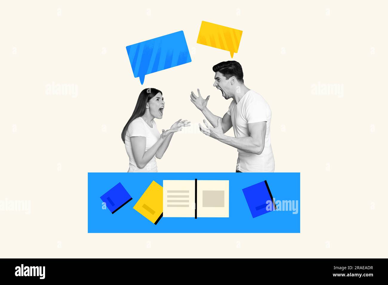 Artwork picture sketch collage of aggressive furious people shouting ...