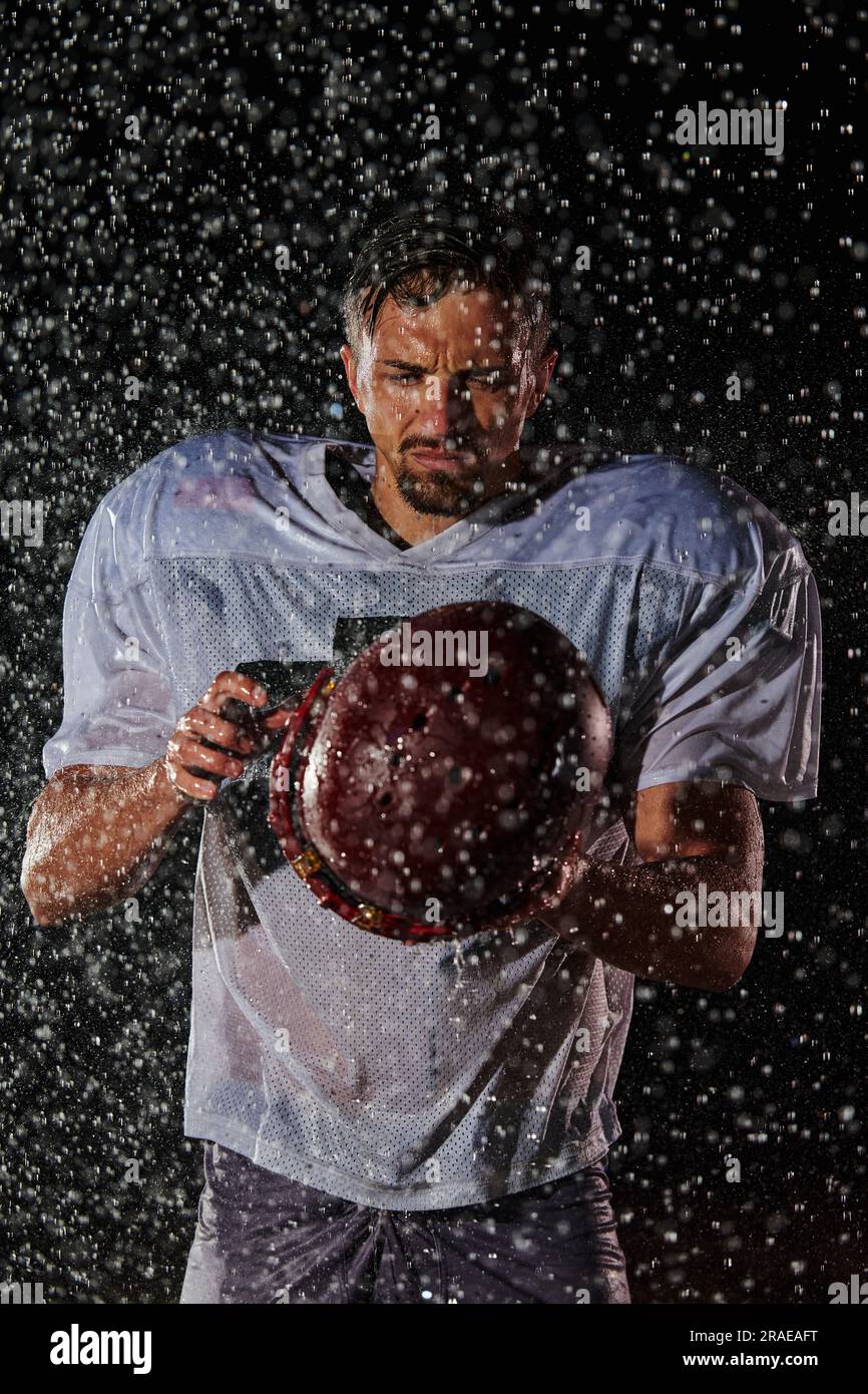 American Football Field: Lonely Athlete Warrior Standing on a Field ...
