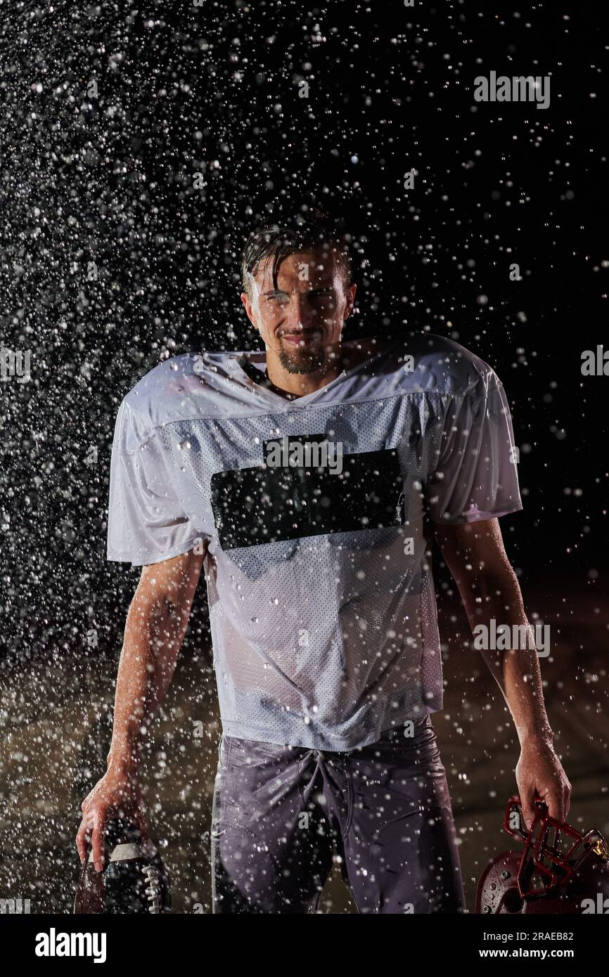 American Football Field: Lonely Athlete Warrior Standing on a Field ...