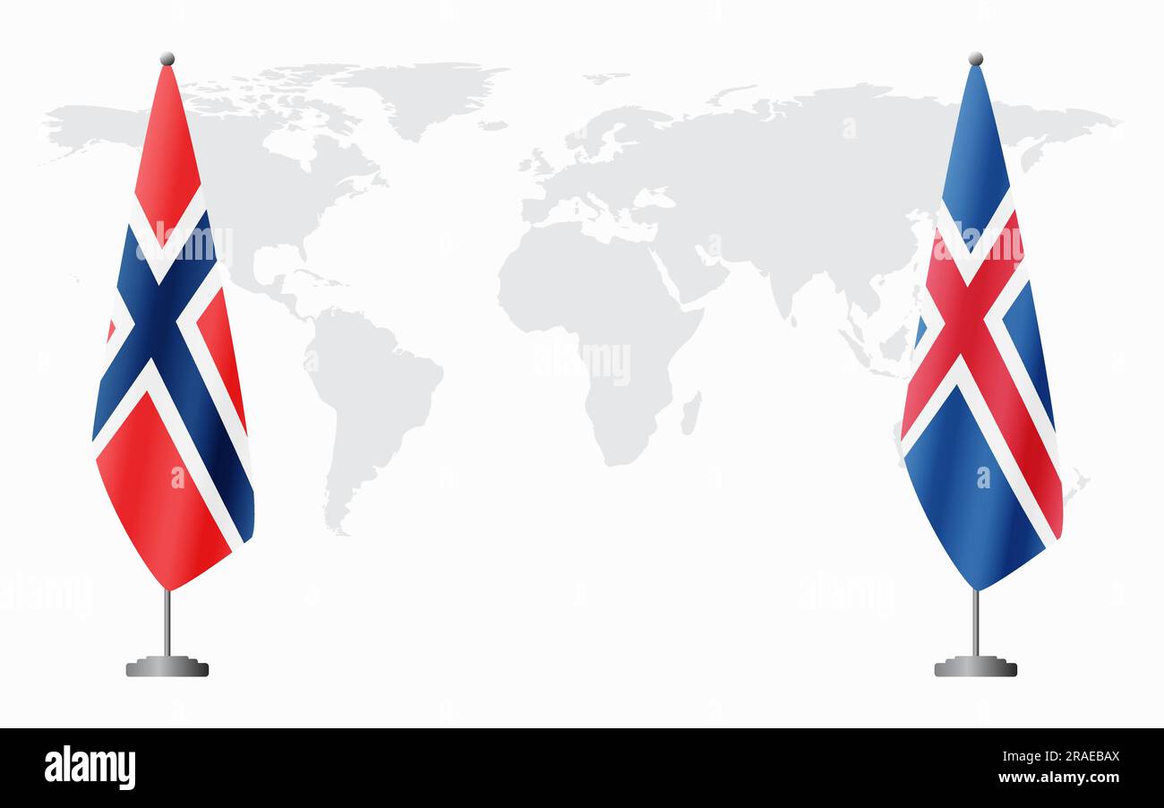 Norway and Iceland flags for official meeting against background of ...