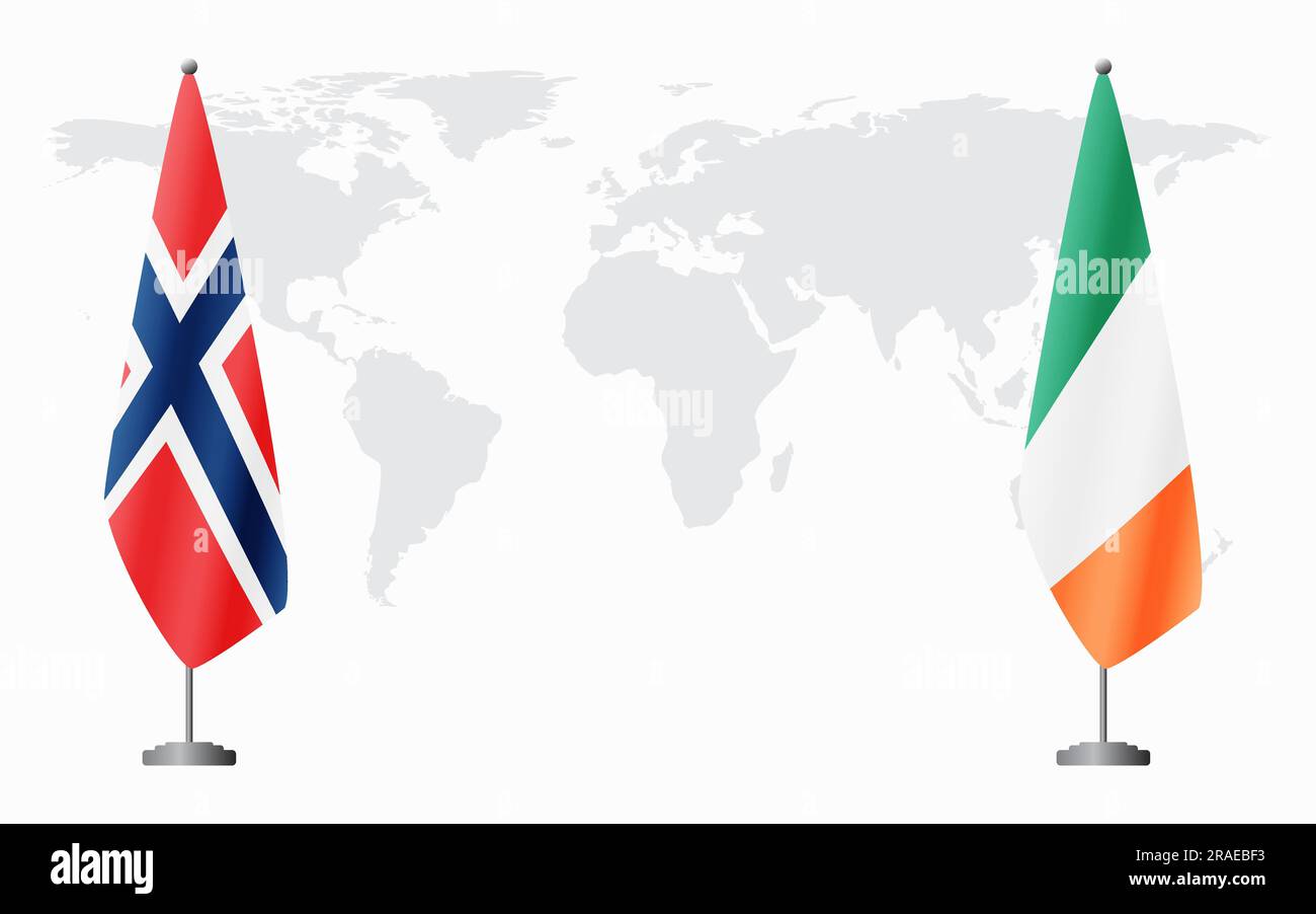 Norway and Ireland flags for official meeting against background of ...