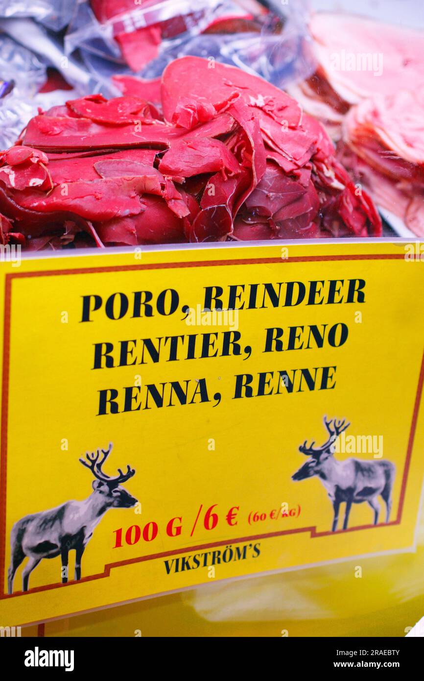 Reindeer meat, old market hall, Helsinki, Finland Stock Photo - Alamy