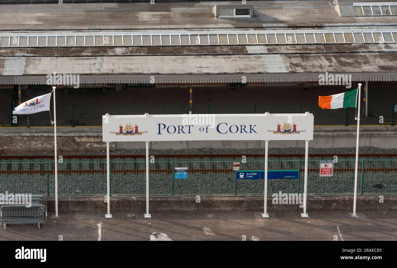 Cobh, county Cork, Ireland. 9 June 2023. Flags and the Port of Cork ...