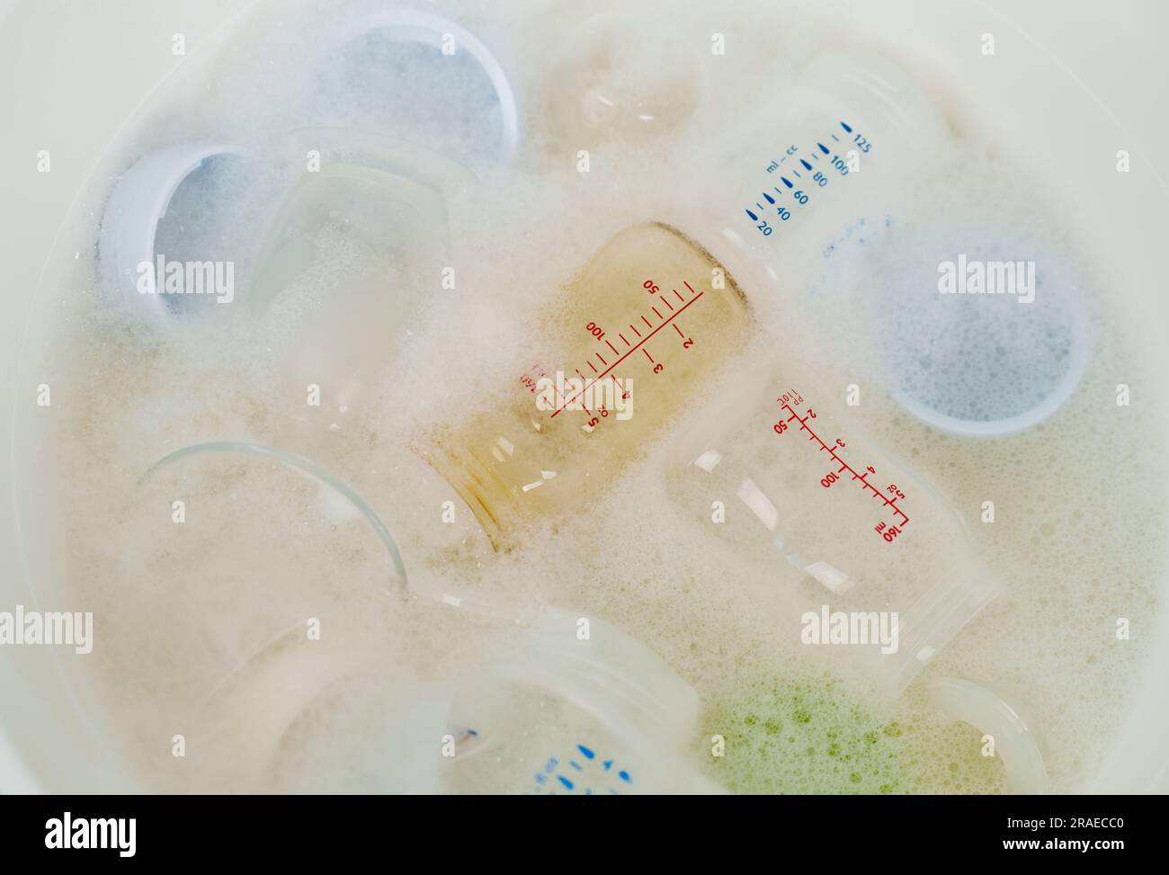 bottle of milk are washing in plastic basin Stock Photo - Alamy