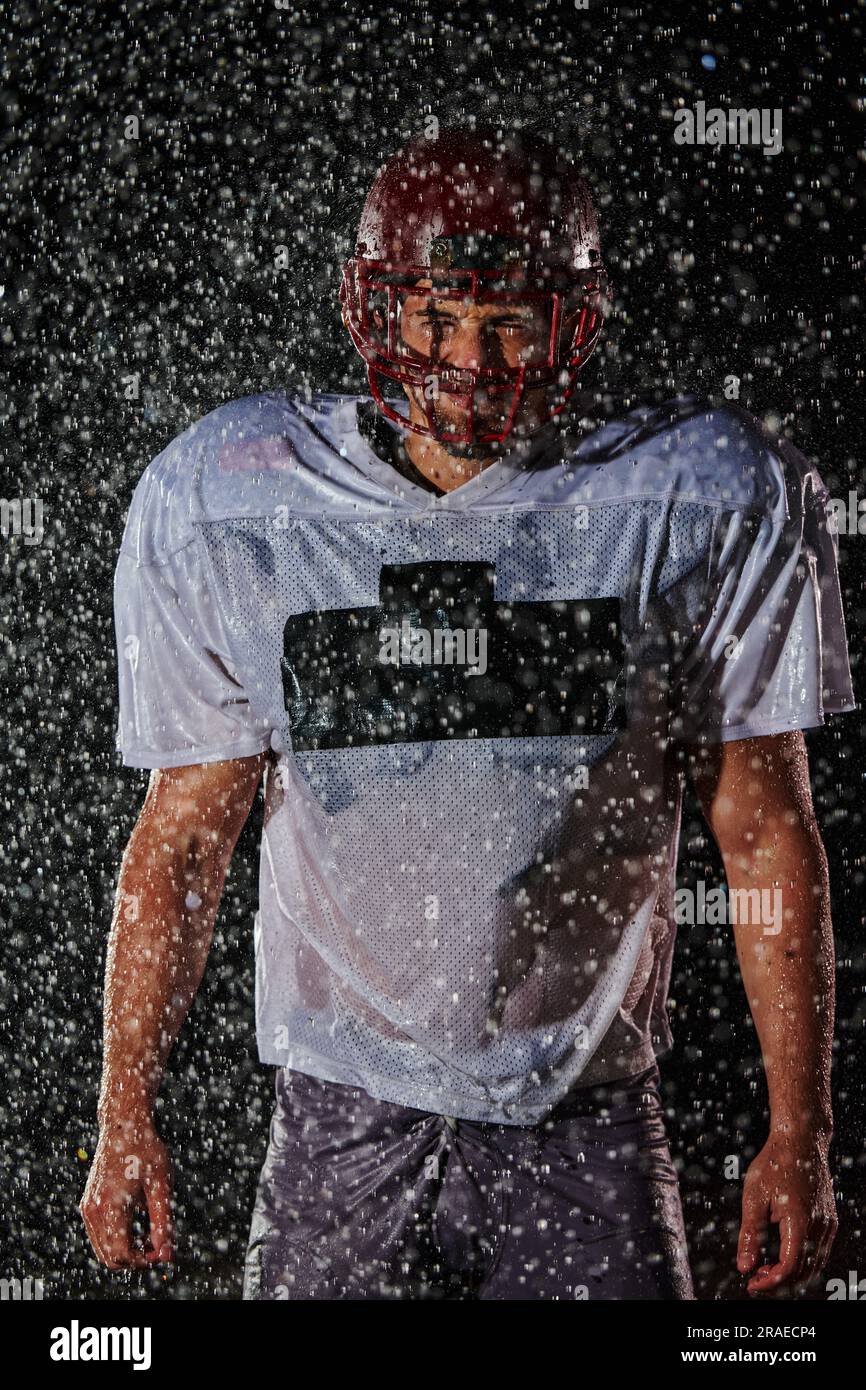 American Football Field: Lonely Athlete Warrior Standing on a Field ...