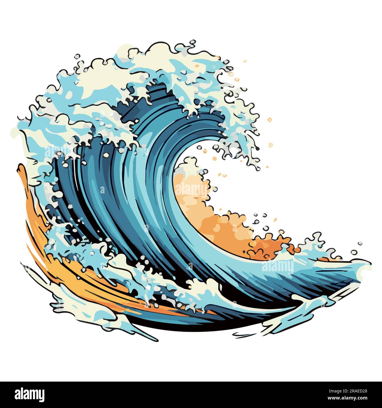 Vector sea wave. Illustration of blue ocean waves with white foam ...