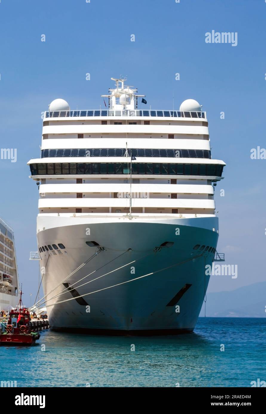 Large and luxury cruise ship is moored at port,front view Stock Photo ...