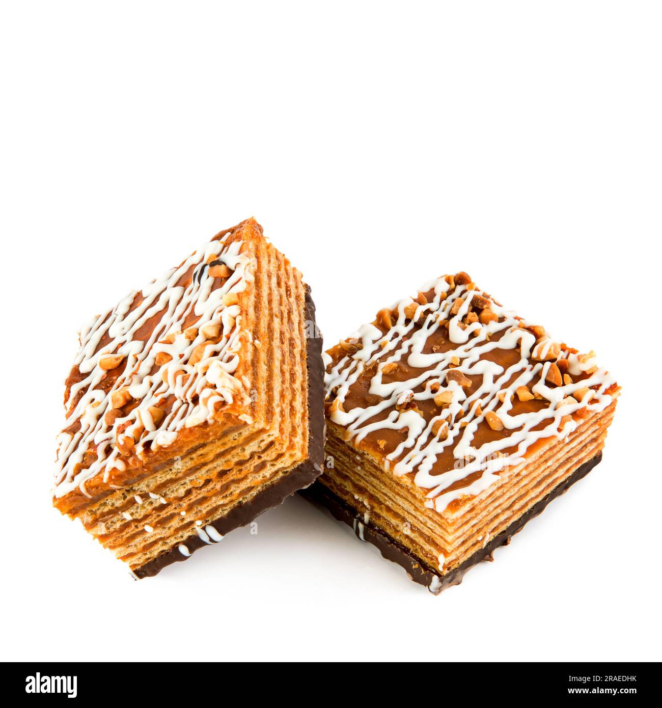 Wafer cakes with chocolate isolated on white background. There is free ...