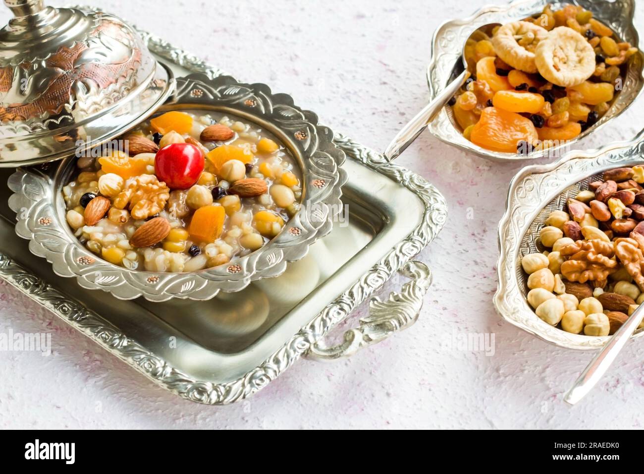 Traditional Turkish Ashure Dessert and Ashura ingredients,designed in ...