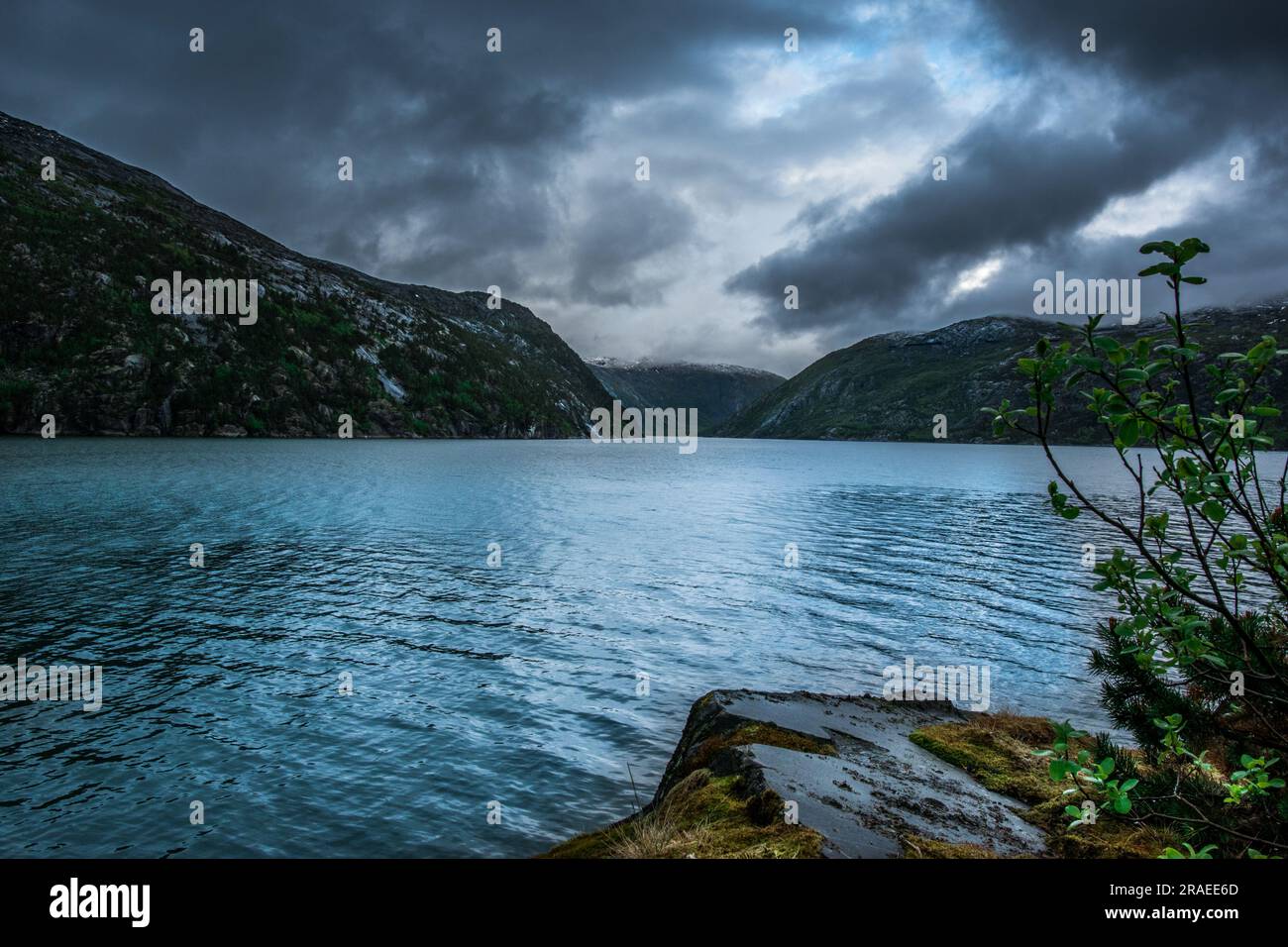 Amazing nature view with fjord and mountains. Beautiful reflection ...