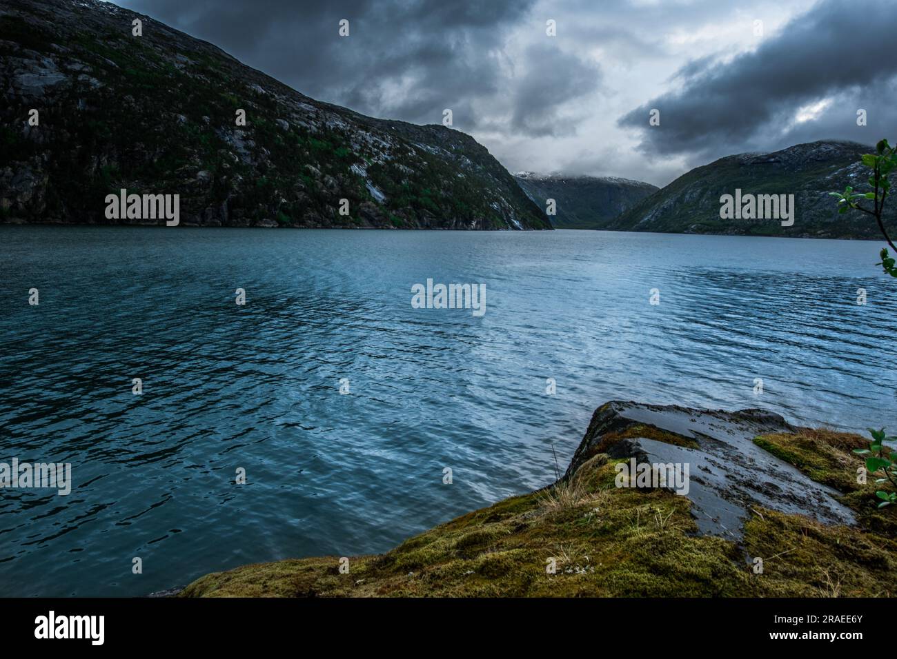 Amazing nature view with fjord and mountains. Beautiful reflection ...