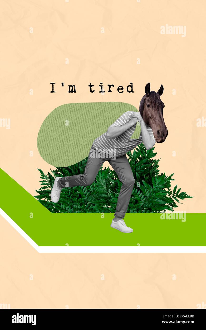 Creative abstract template collage image of tired guy hard working like ...