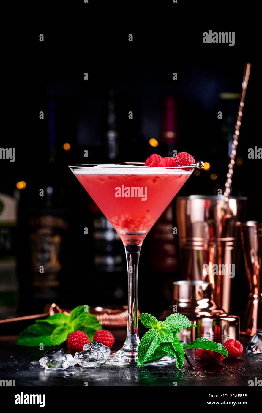 Clover club alcoholic cocktail drink with dry gin, raspberry syrup ...