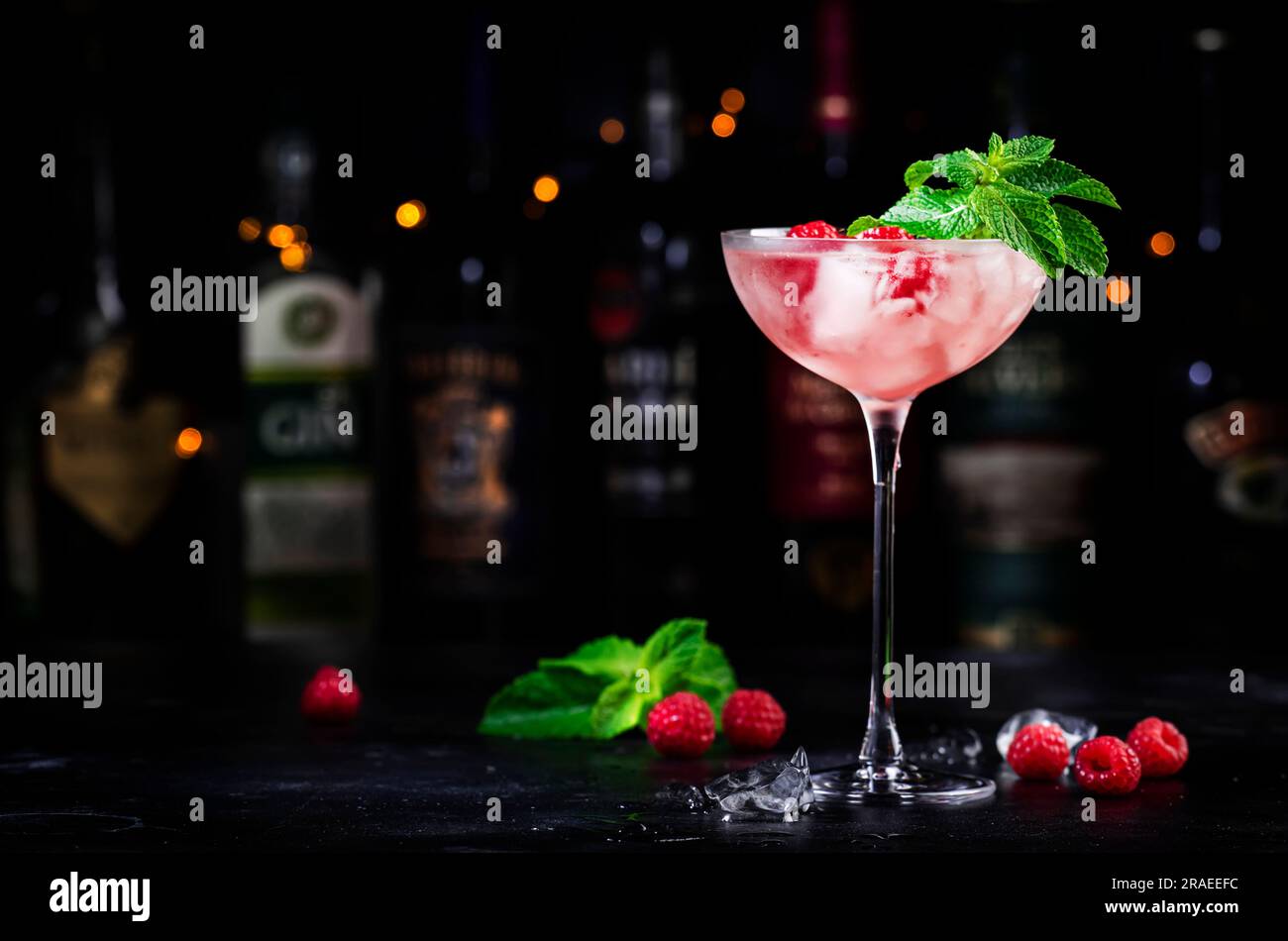 Raspberry daiquiri alcoholic cocktail with white rum, sugar syrup ...