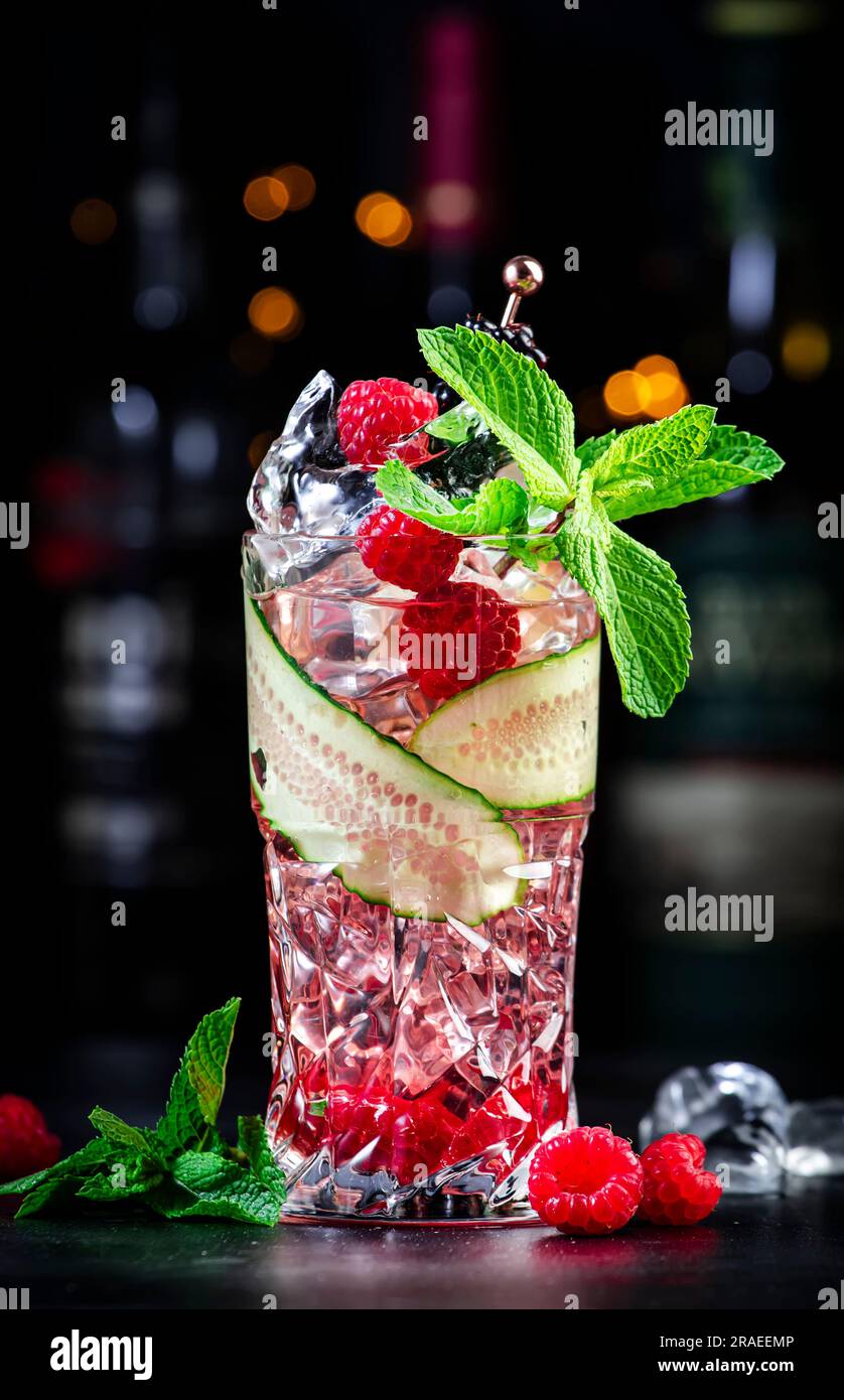 Rose garden alcoholic cocktail drink with dry gin, tonic, rose syrup ...