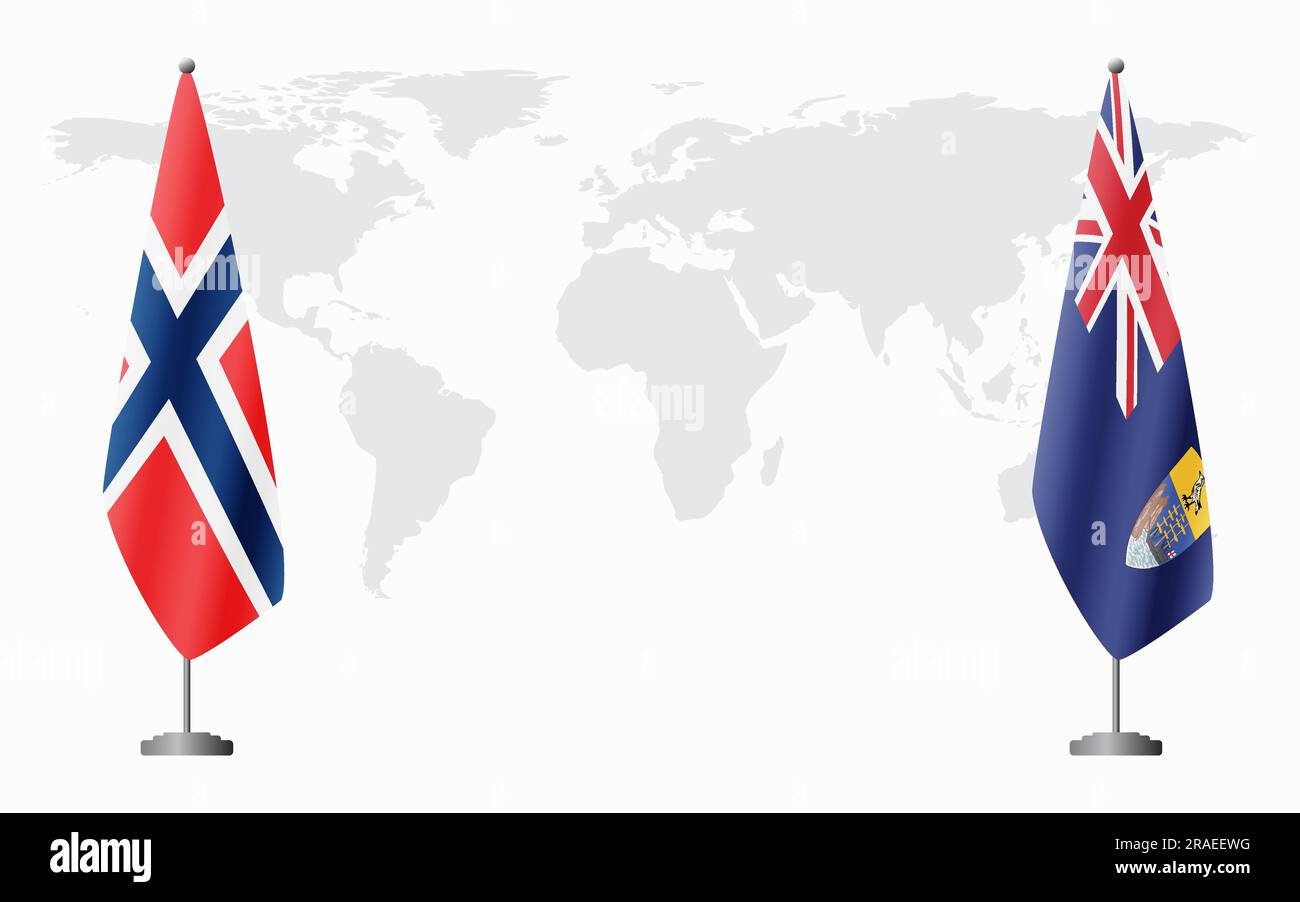 Norway and Saint Helena flags for official meeting against background ...