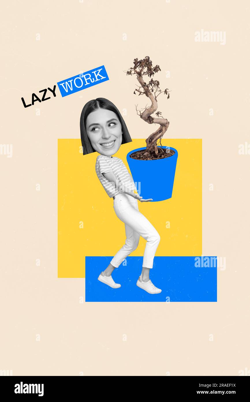 Photo collage artwork minimal picture of funny lazy worker holding ...