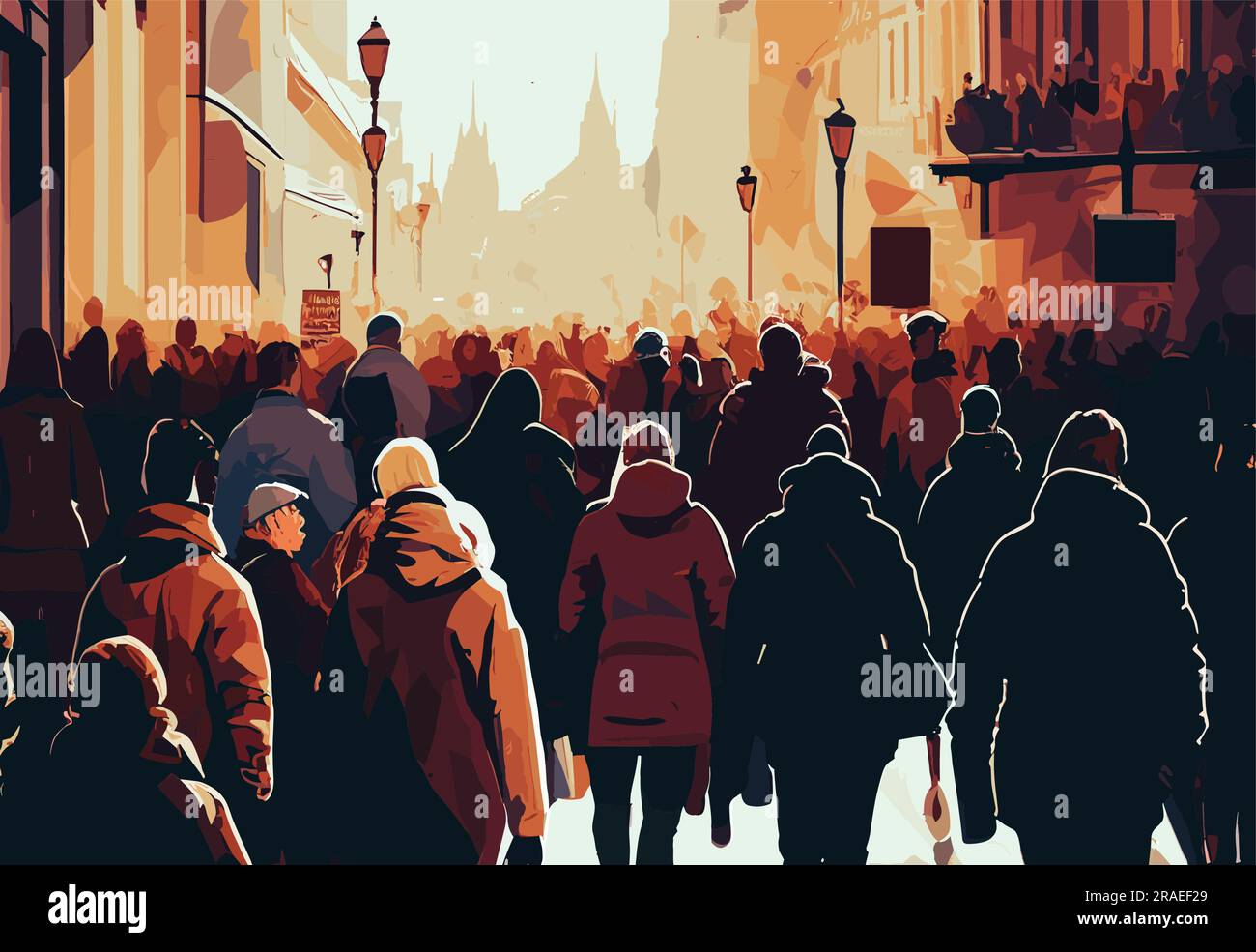 Stylized crowd of people silhouettes of pedestrians on the street in ...