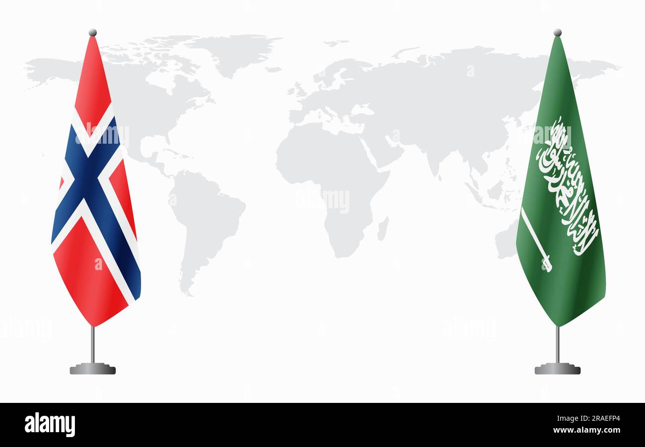 Norway and Saudi Arabia flags for official meeting against background ...