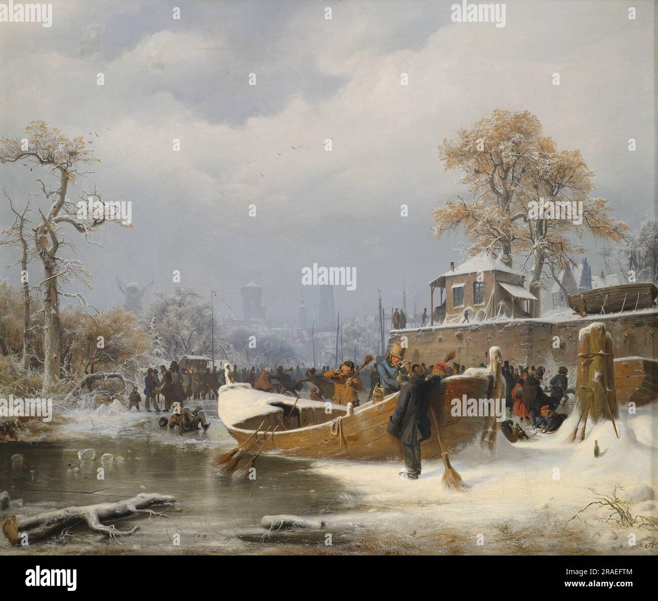 Winter boat dock 1838 by Andreas Achenbach Stock Photo - Alamy