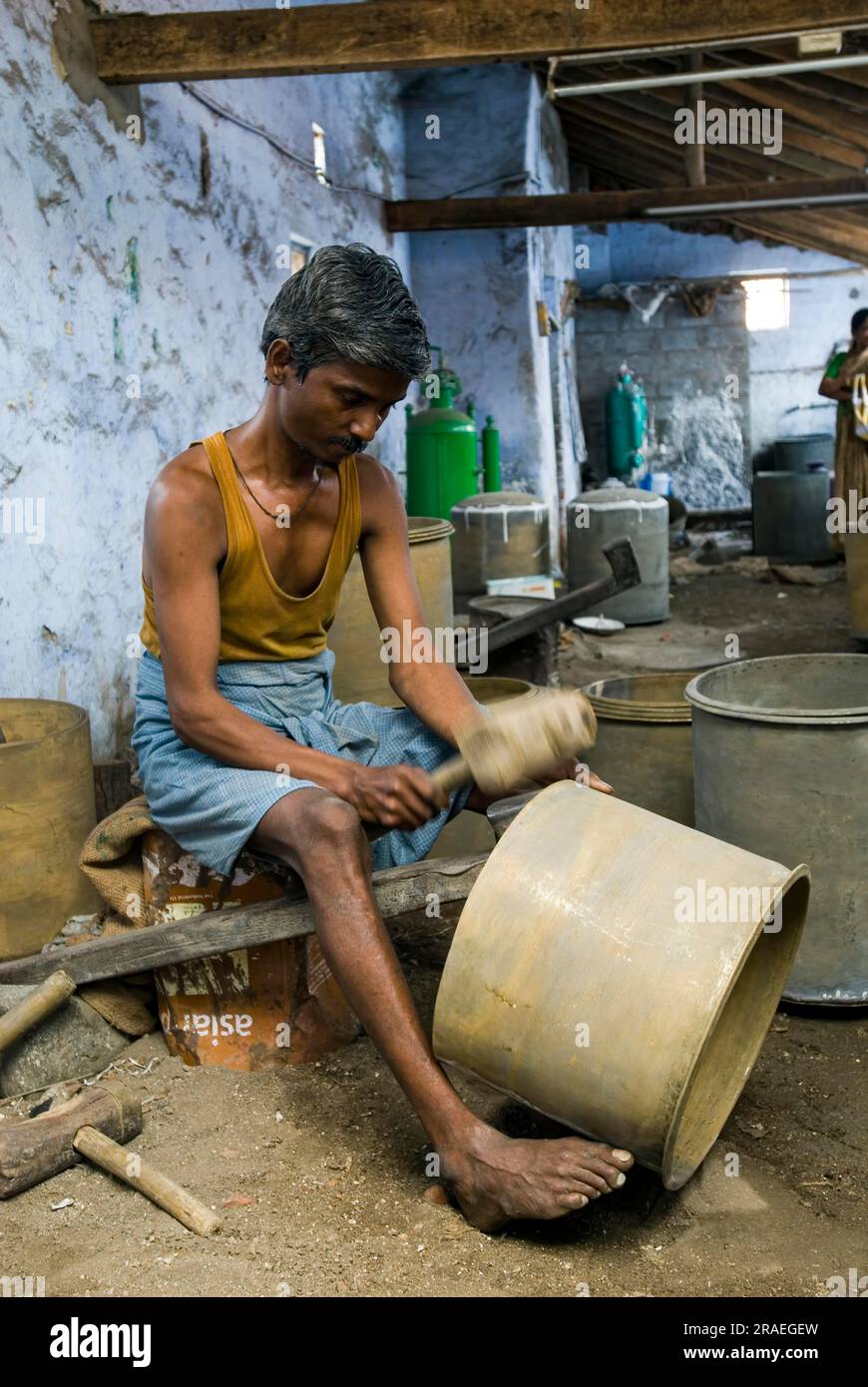 A man making Brass utensil Anda at Anupparpalayam in Tiruppur Tirupur ...