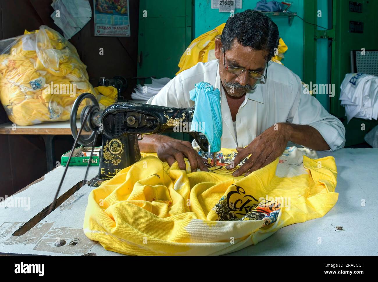 A tailor doing embroidery work at Tiruppur Tirupur, Tamil Nadu, South ...