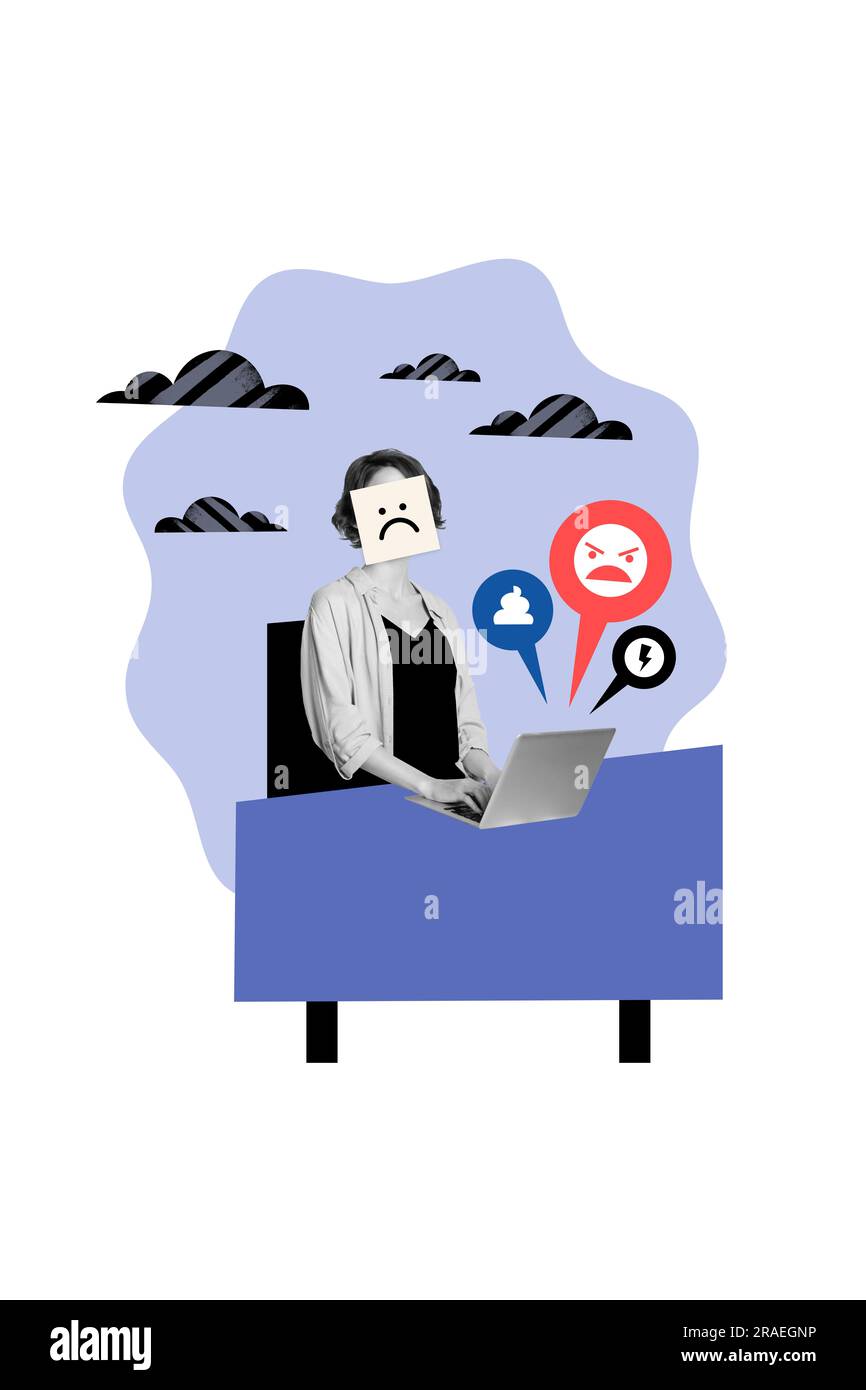 Artwork picture collage poster of sad disappointed girl sit table read ...